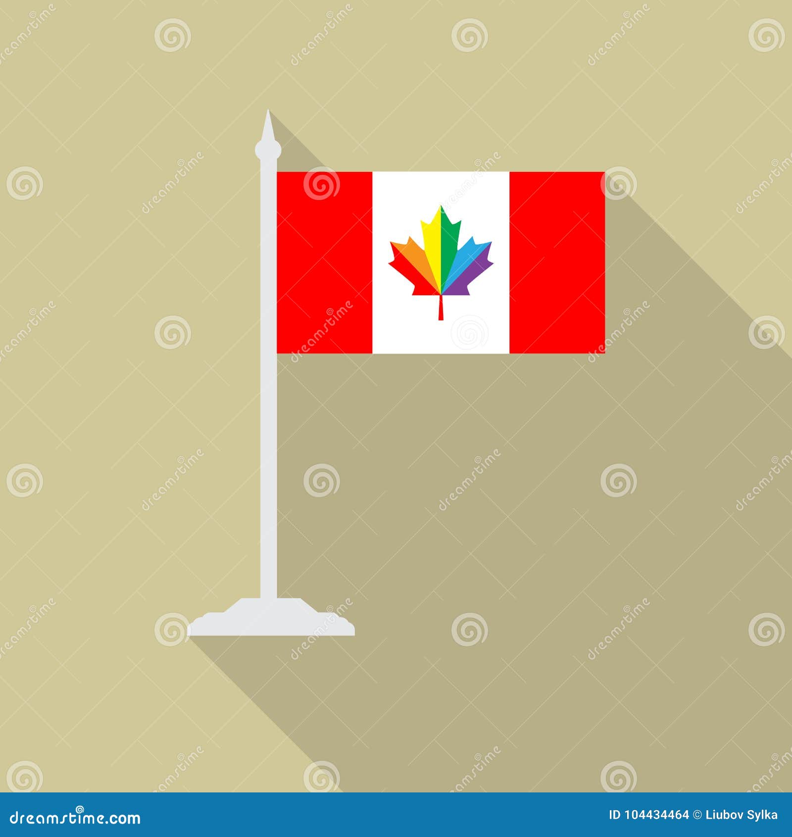 Canada Pride LGBT Flag with Flagpole Flat Icon with Long Shadow. Vector ...