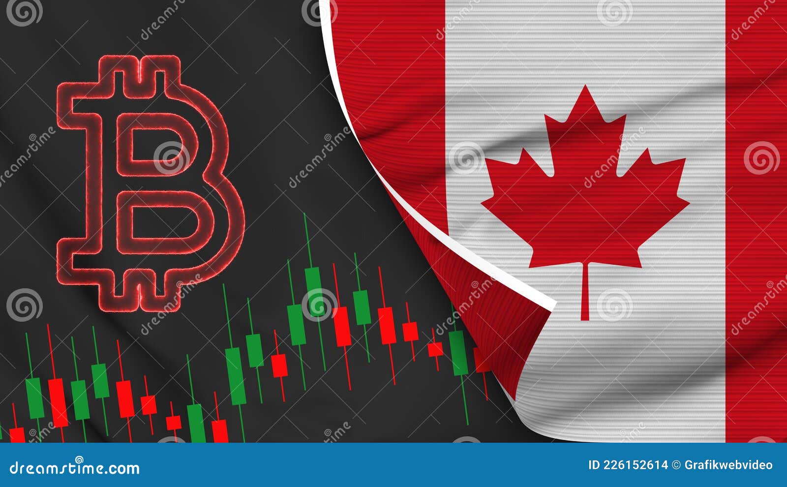 Canada Realistic Flag with Bitcoin Icon Fabric Texture 3D Illustration ...