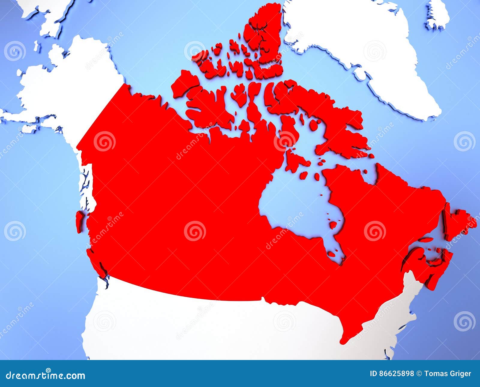 Canada in red on map stock illustration. Illustration of political ...