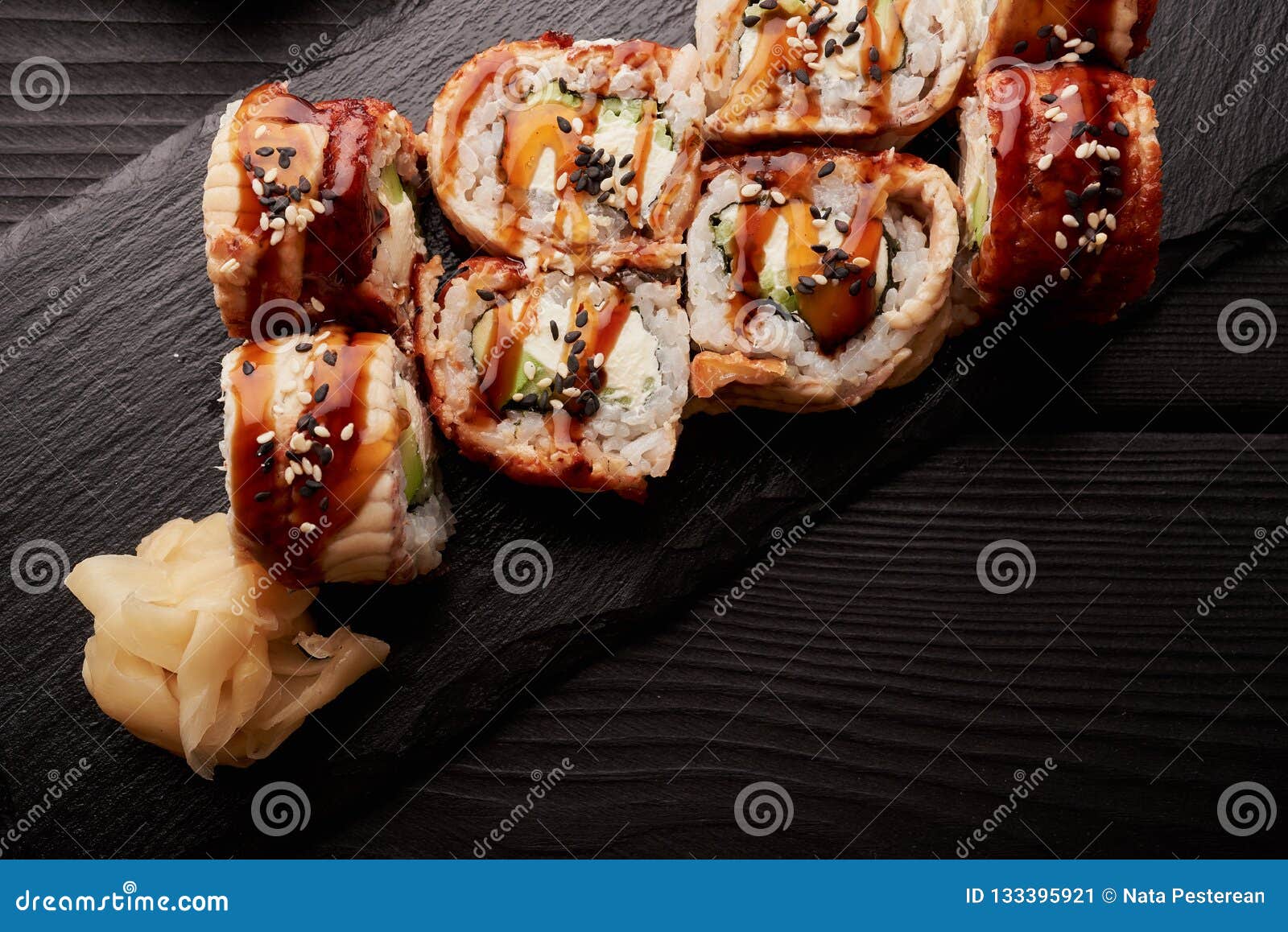 Canada Roll with Eel Served with Pickled Ginger. Stock Image - Image of ...