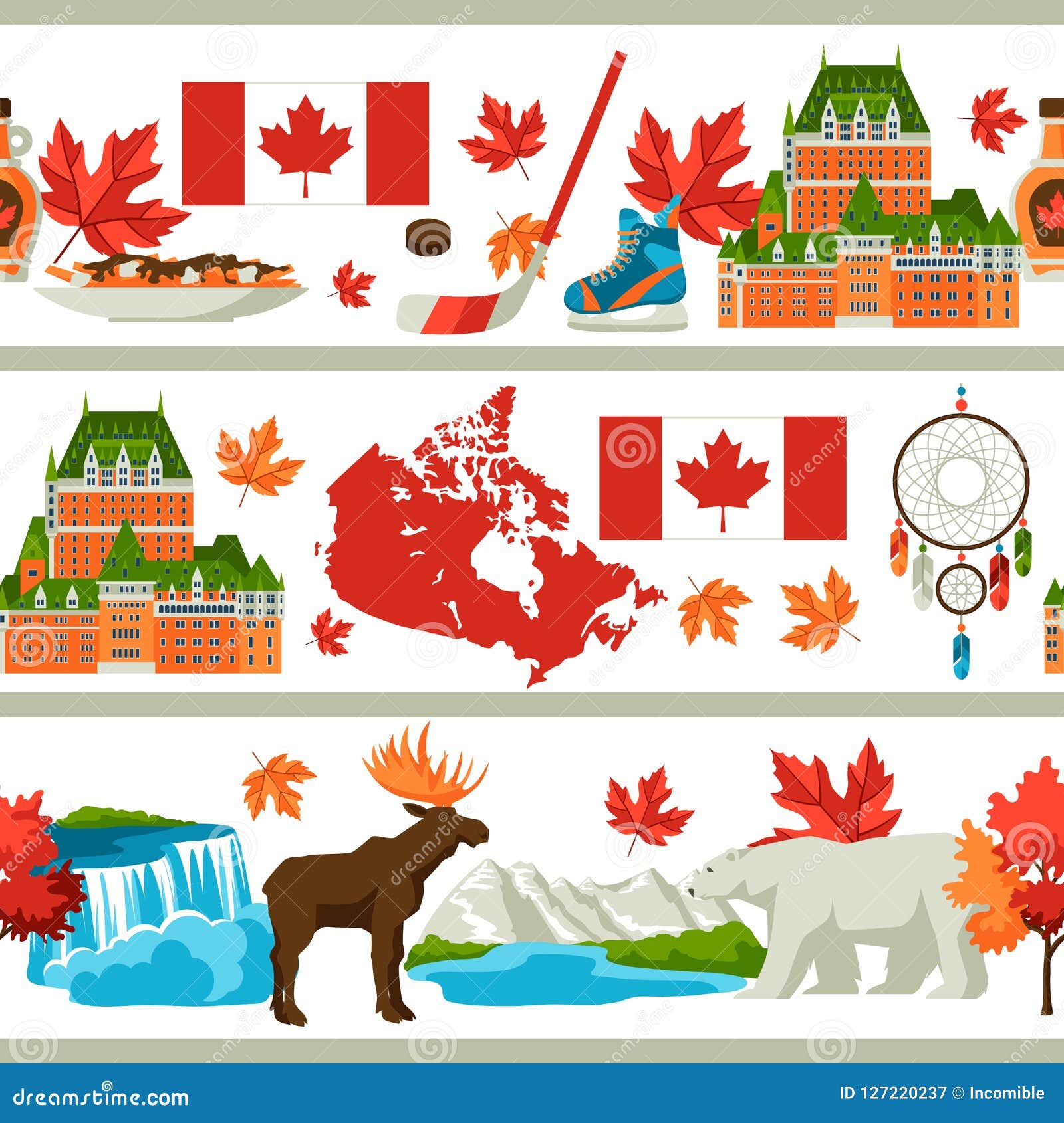 Canada seamless pattern. stock vector. Illustration of attraction ...