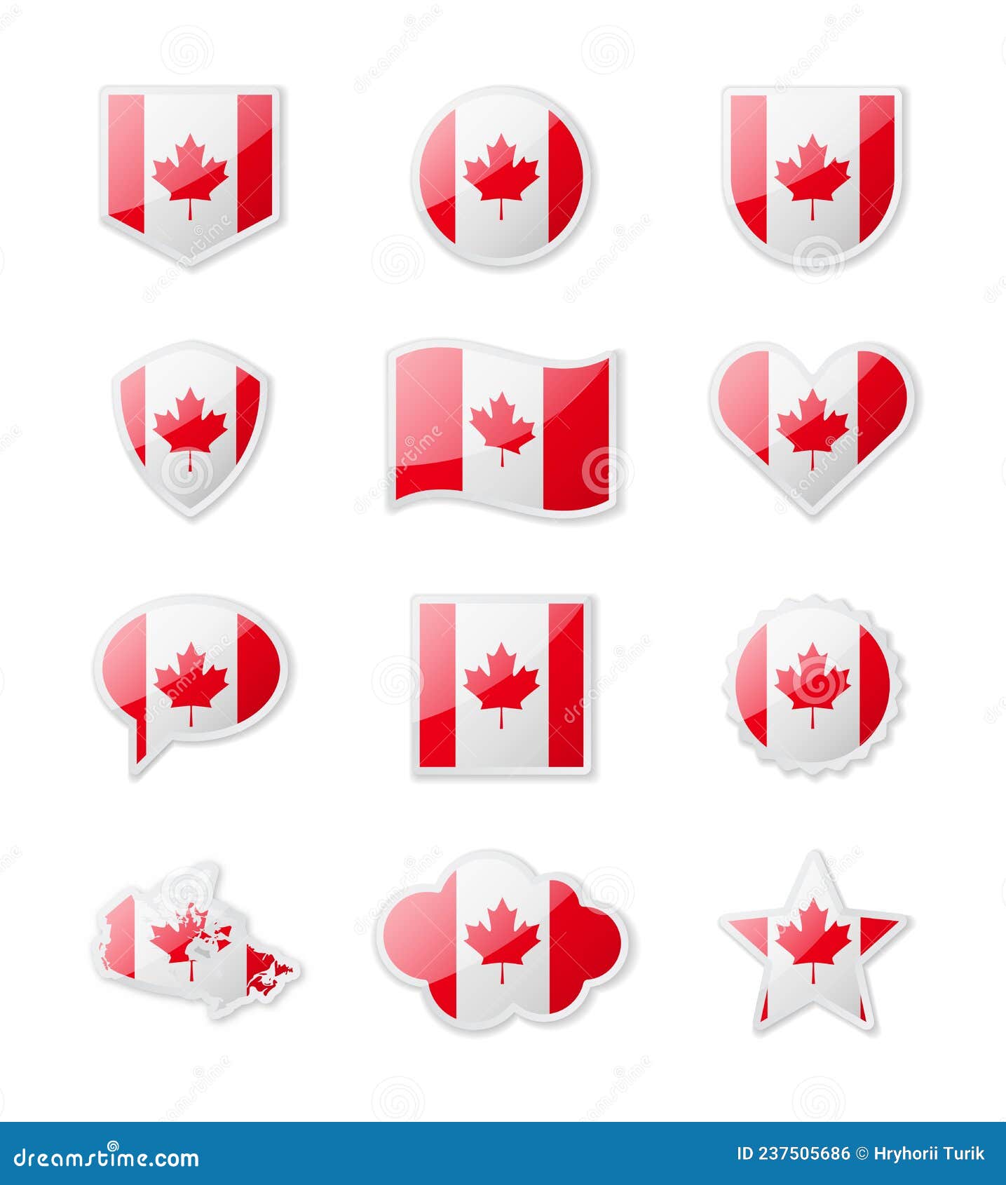 Canada - Set of Country Flags in the Form of Stickers of Various Shapes ...