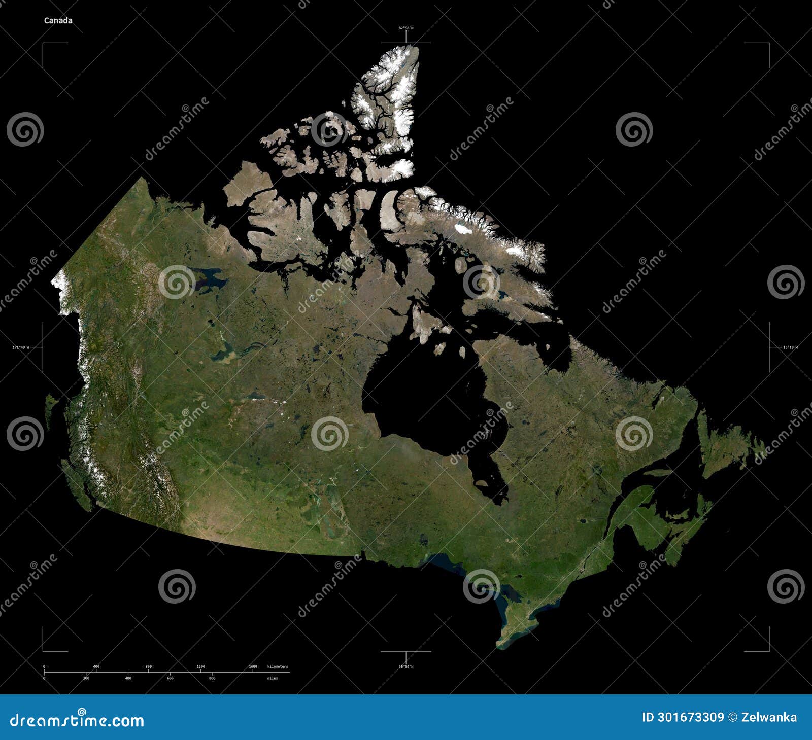 Canada Shape on Black. Low-res Satellite Stock Illustration ...