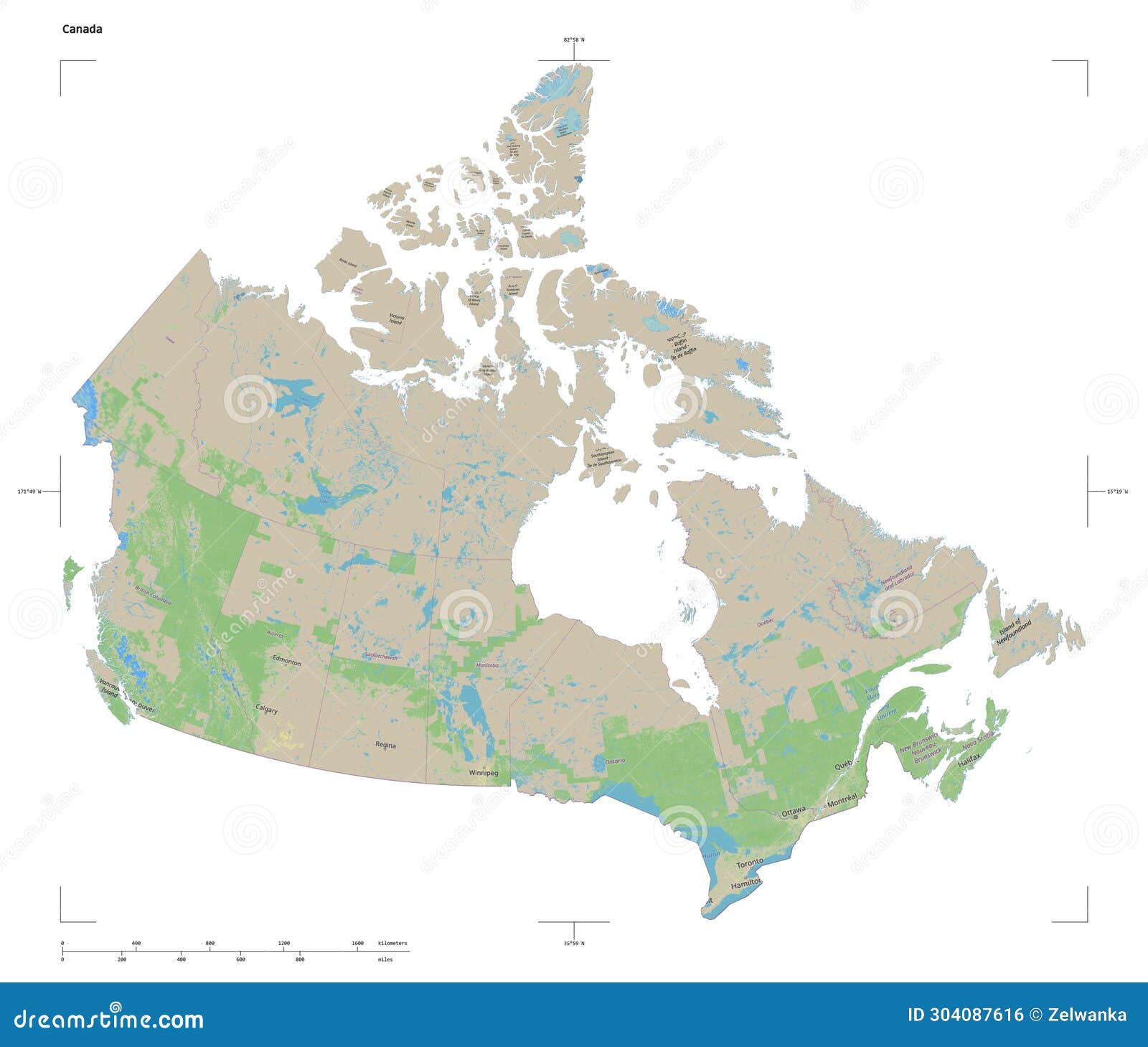 Canada Shape on White. Topo Standard Stock Illustration - Illustration ...