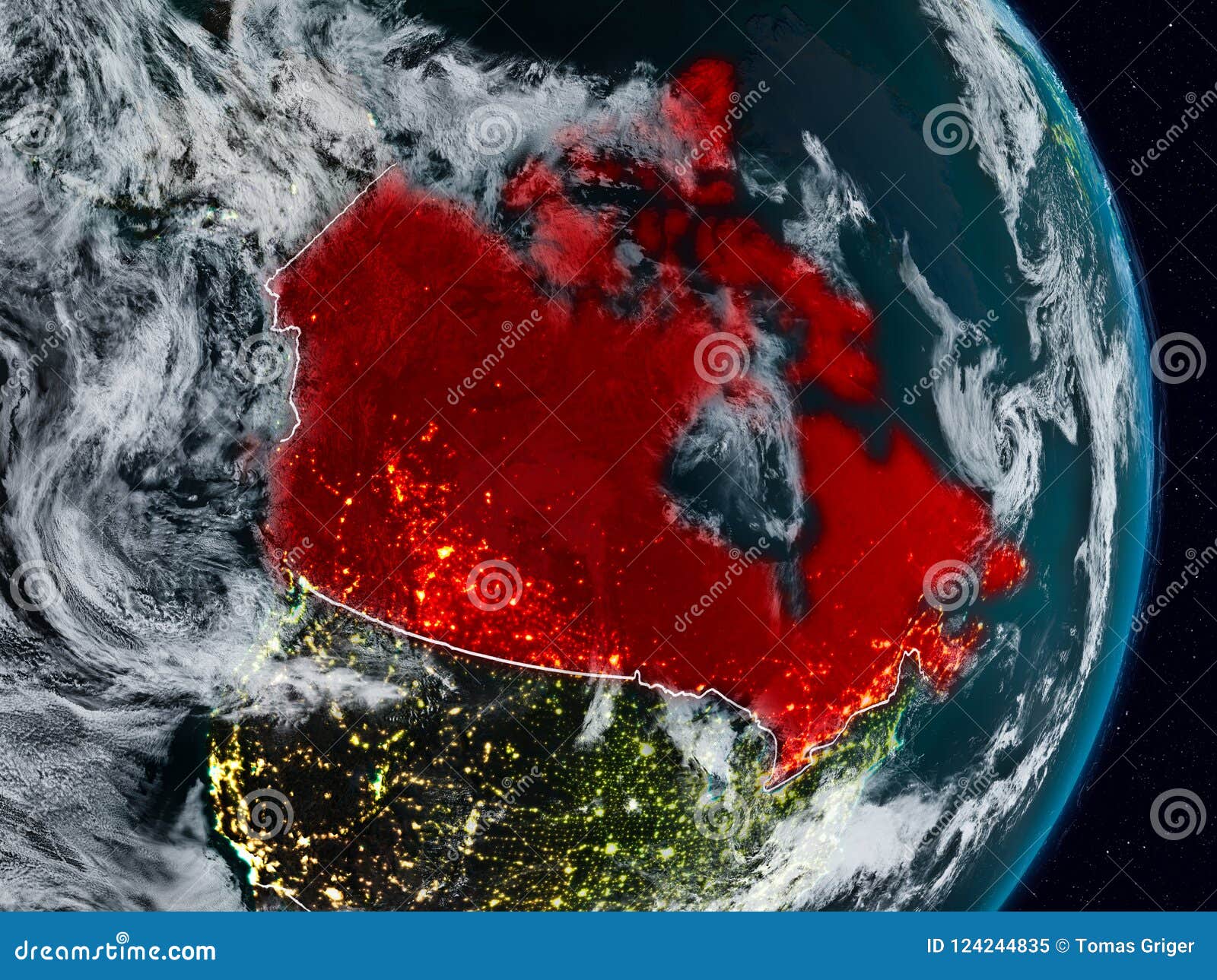 Canada from space at night stock illustration. Illustration of earth ...