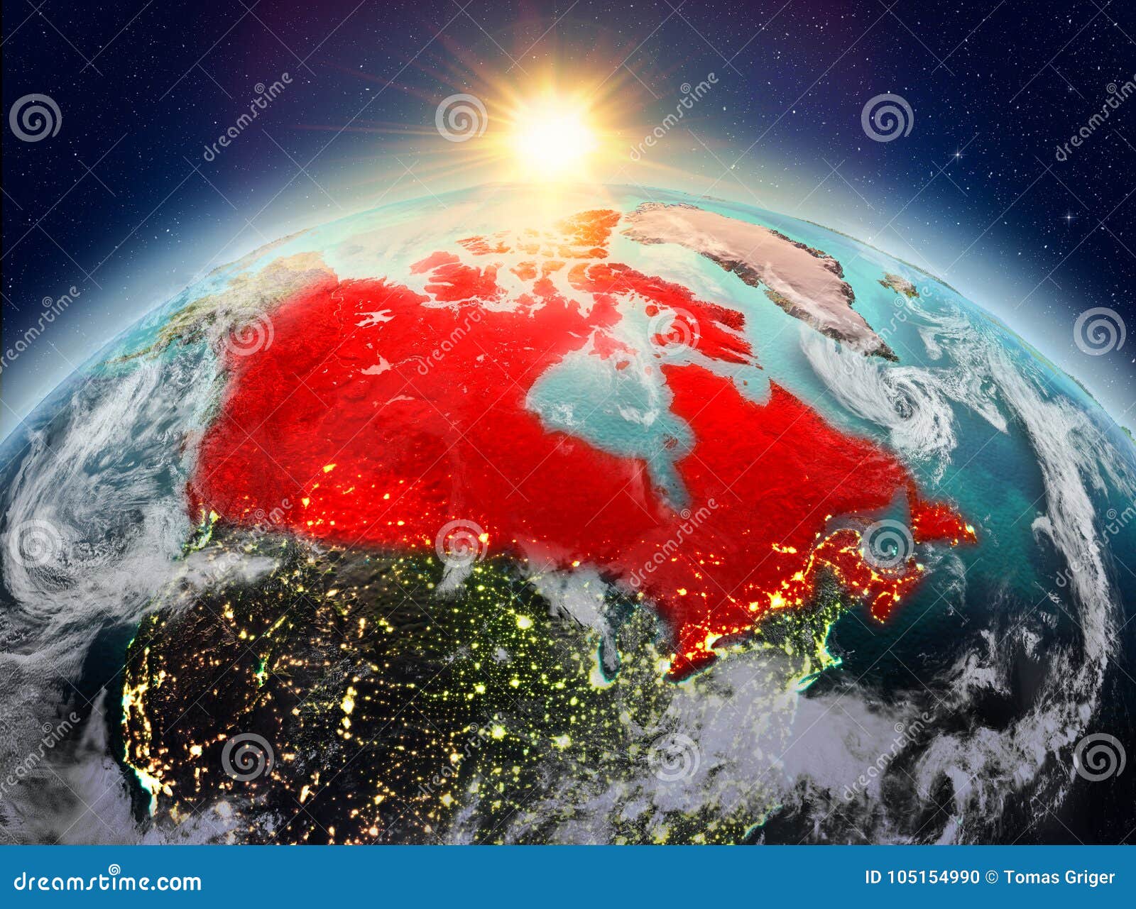 Canada from Space in Sunrise Stock Illustration - Illustration of ...