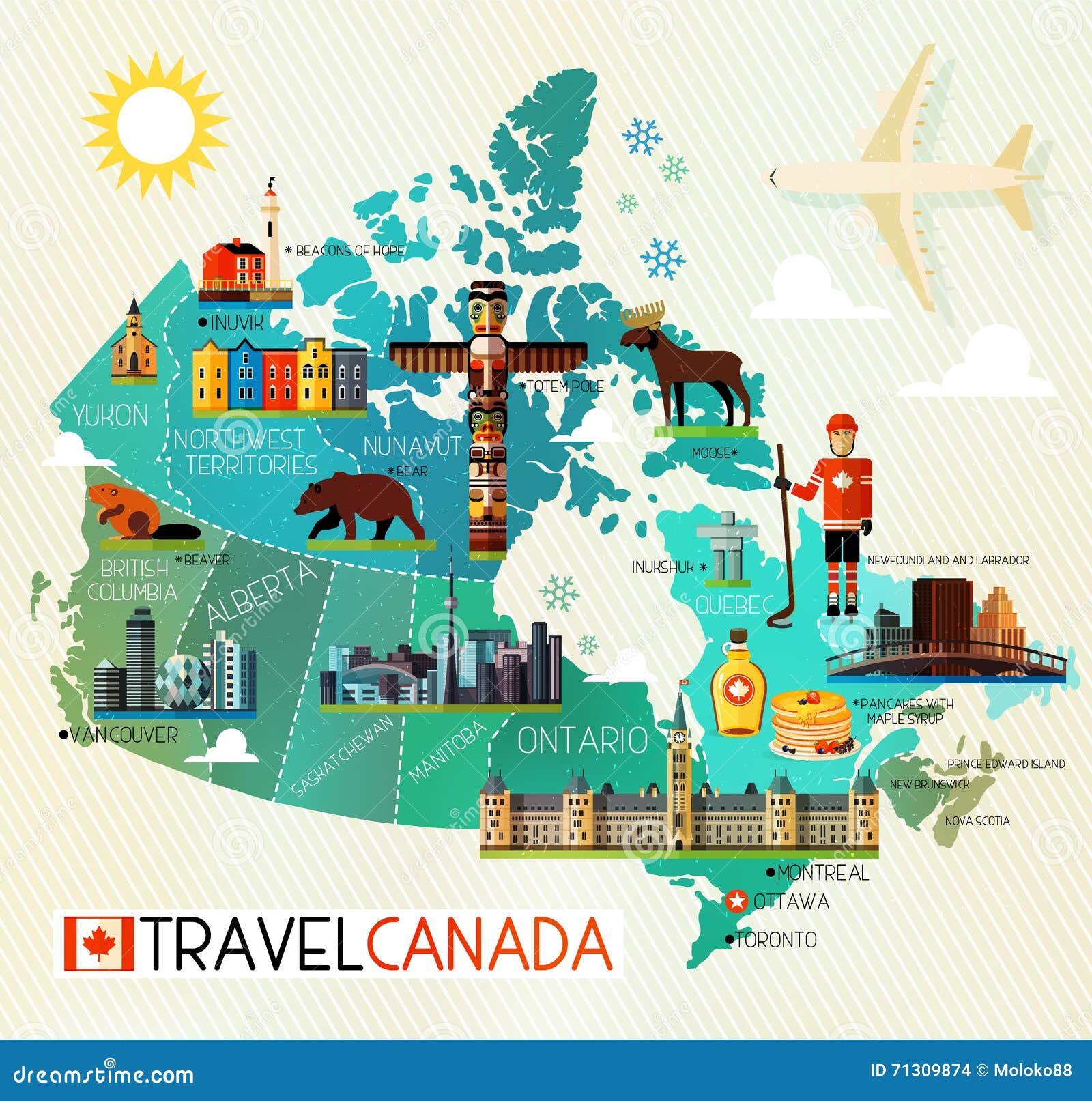 Canada Travel Collection stock vector. Illustration of inukshuk - 71309874