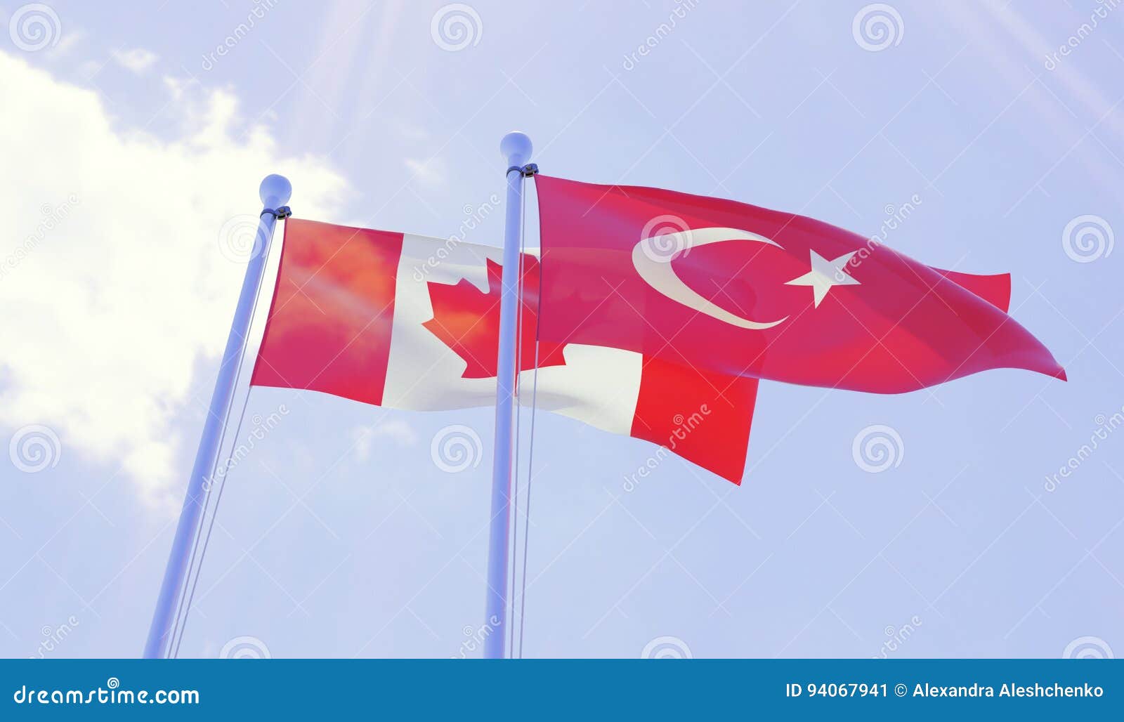 Canada and Turkey, Flags Waving Against Blue Sky Stock Illustration ...