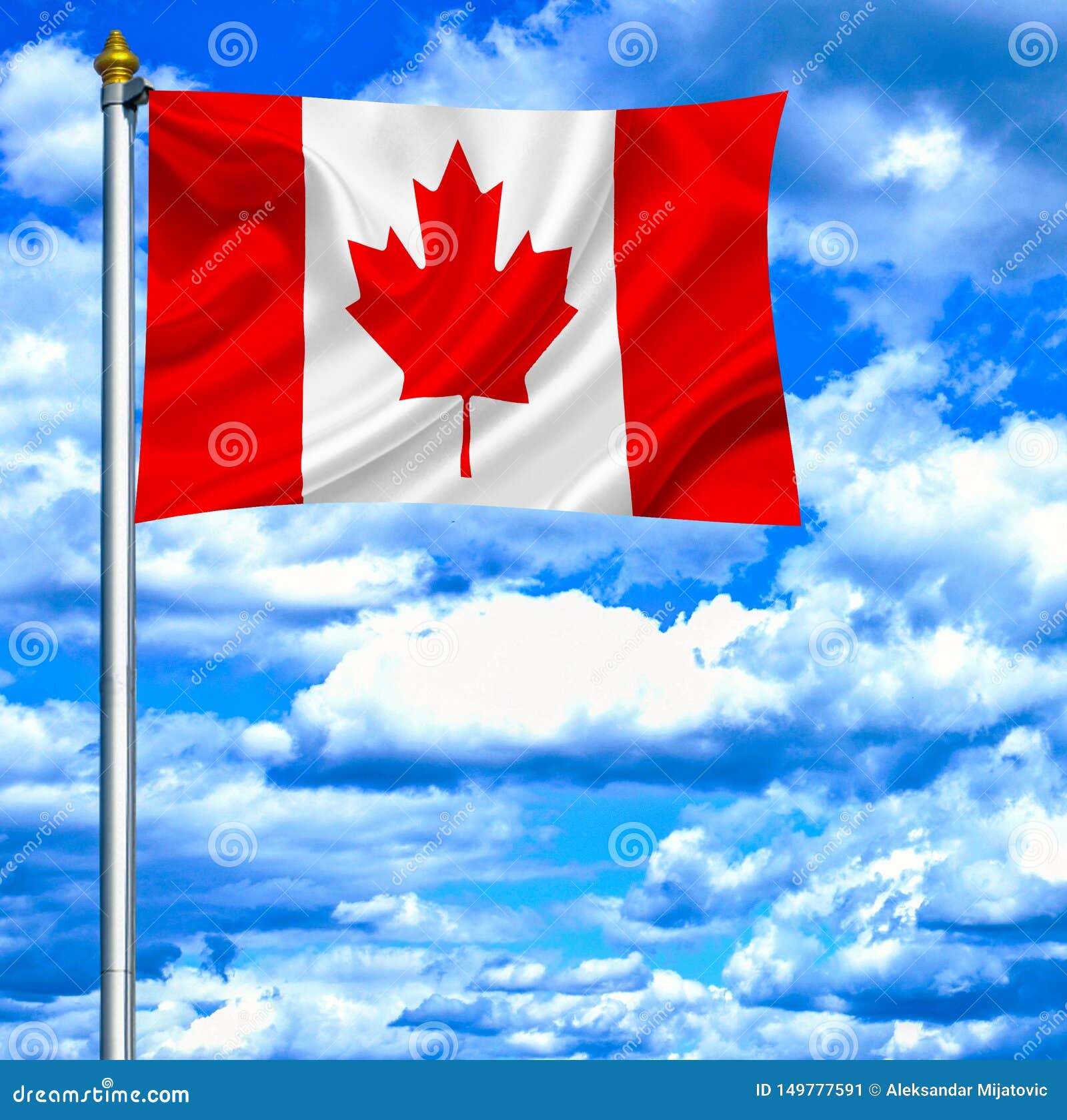 Canada Waving Flag Against Blue Sky Stock Image - Image of moving ...