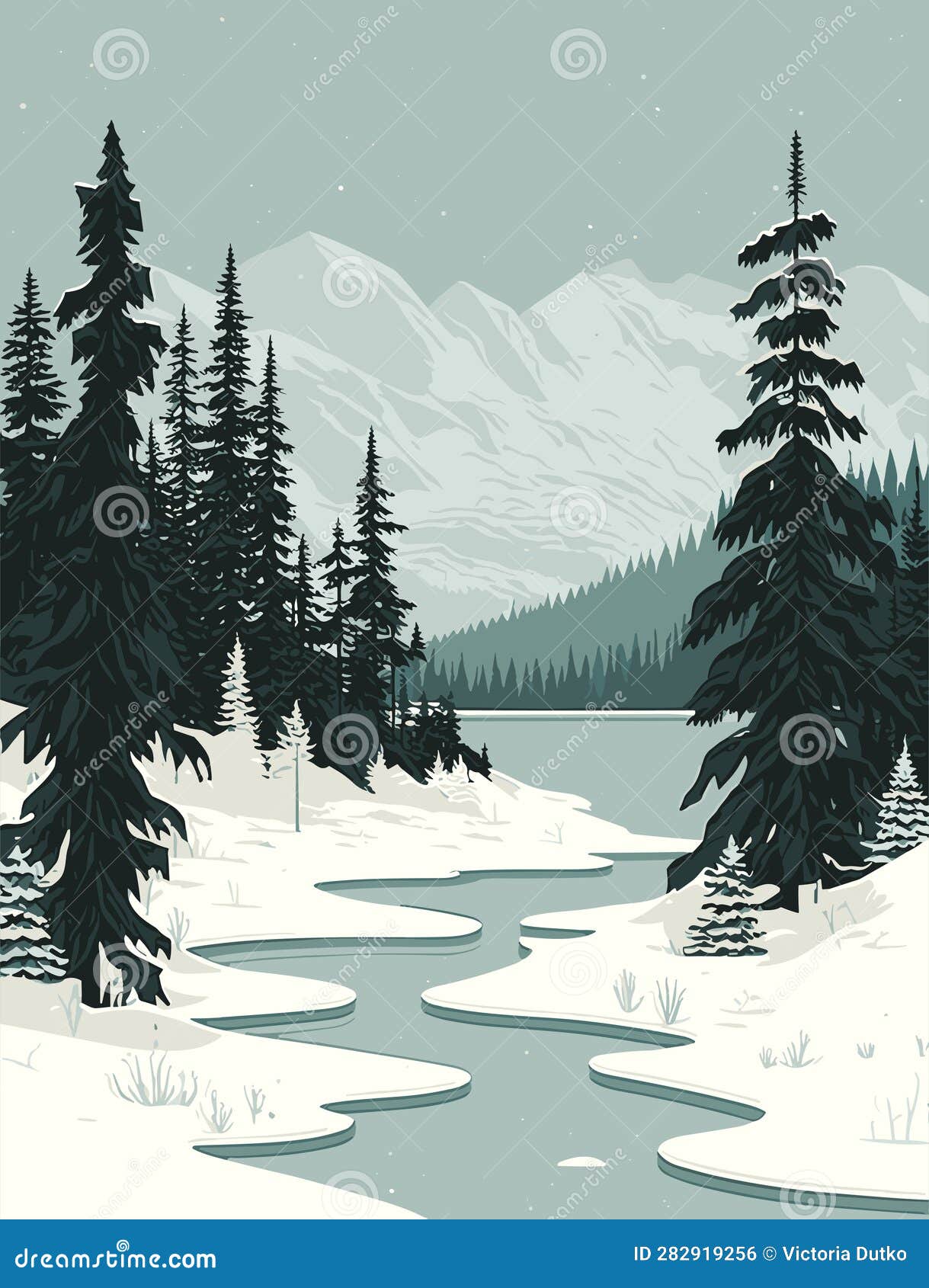 Canada. Winter Landscape with Fir Trees, Rivers,s and Mountains. Stock ...