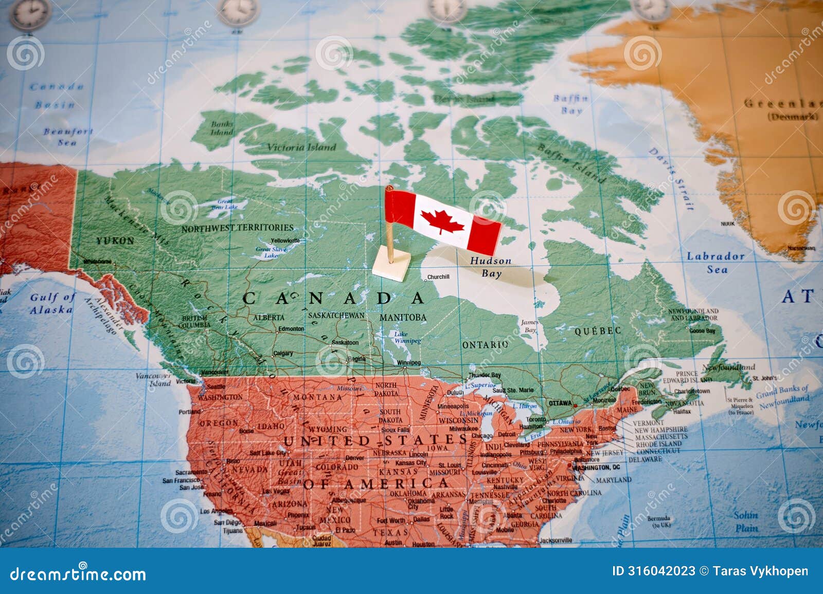 Canada on World Map with Flag Stock Image - Image of vacation, canada ...