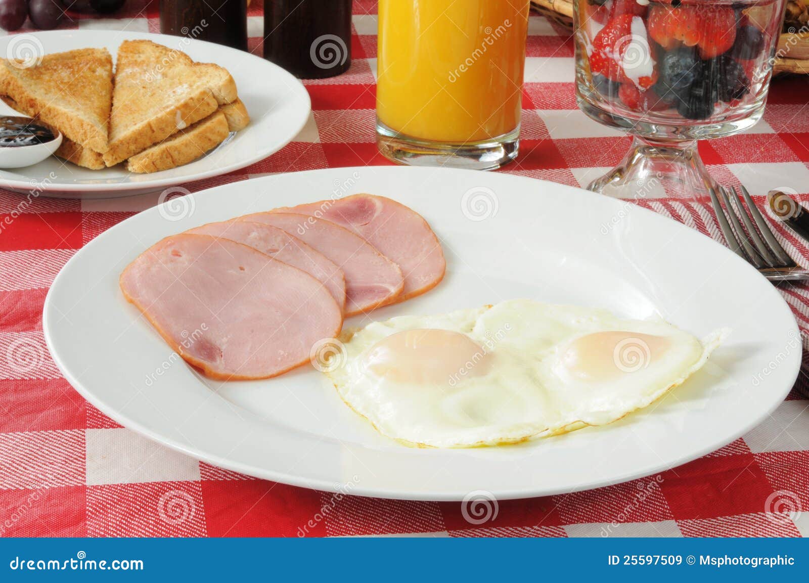 Canadian Bacon Breakfast with Fruit Cocktail Stock Image - Image of ...