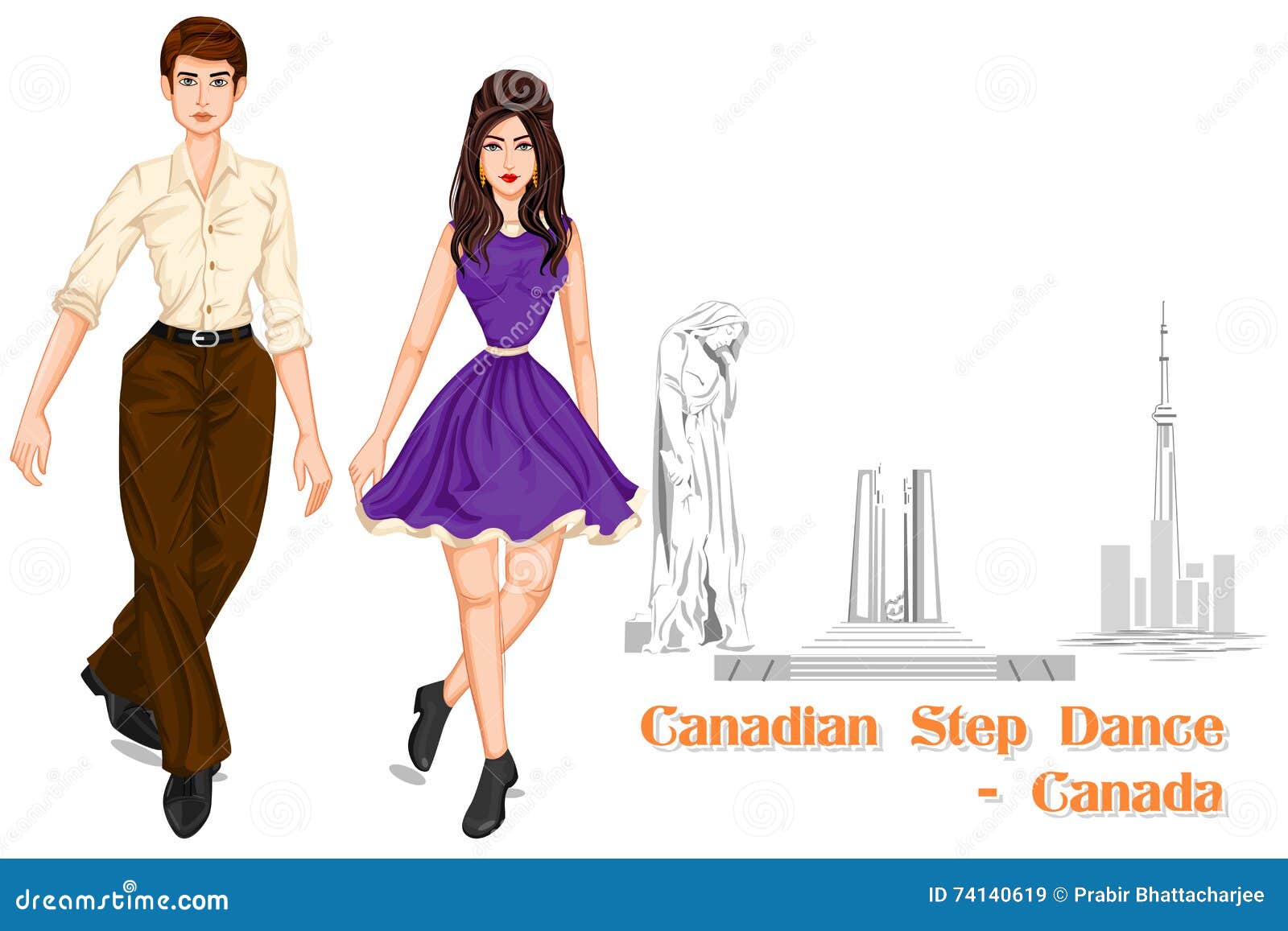 Canadian Couple Performing Canadian Step Dance of Canada Stock Vector ...