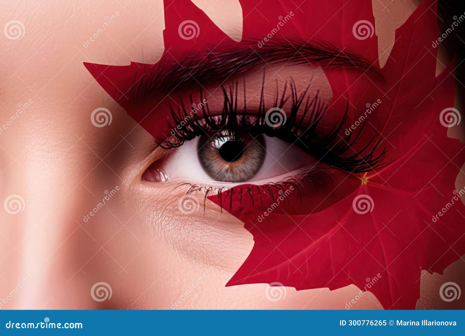 Canadian Flag Day, Red Maple Leaf Makeup. Generative AI Stock Image ...