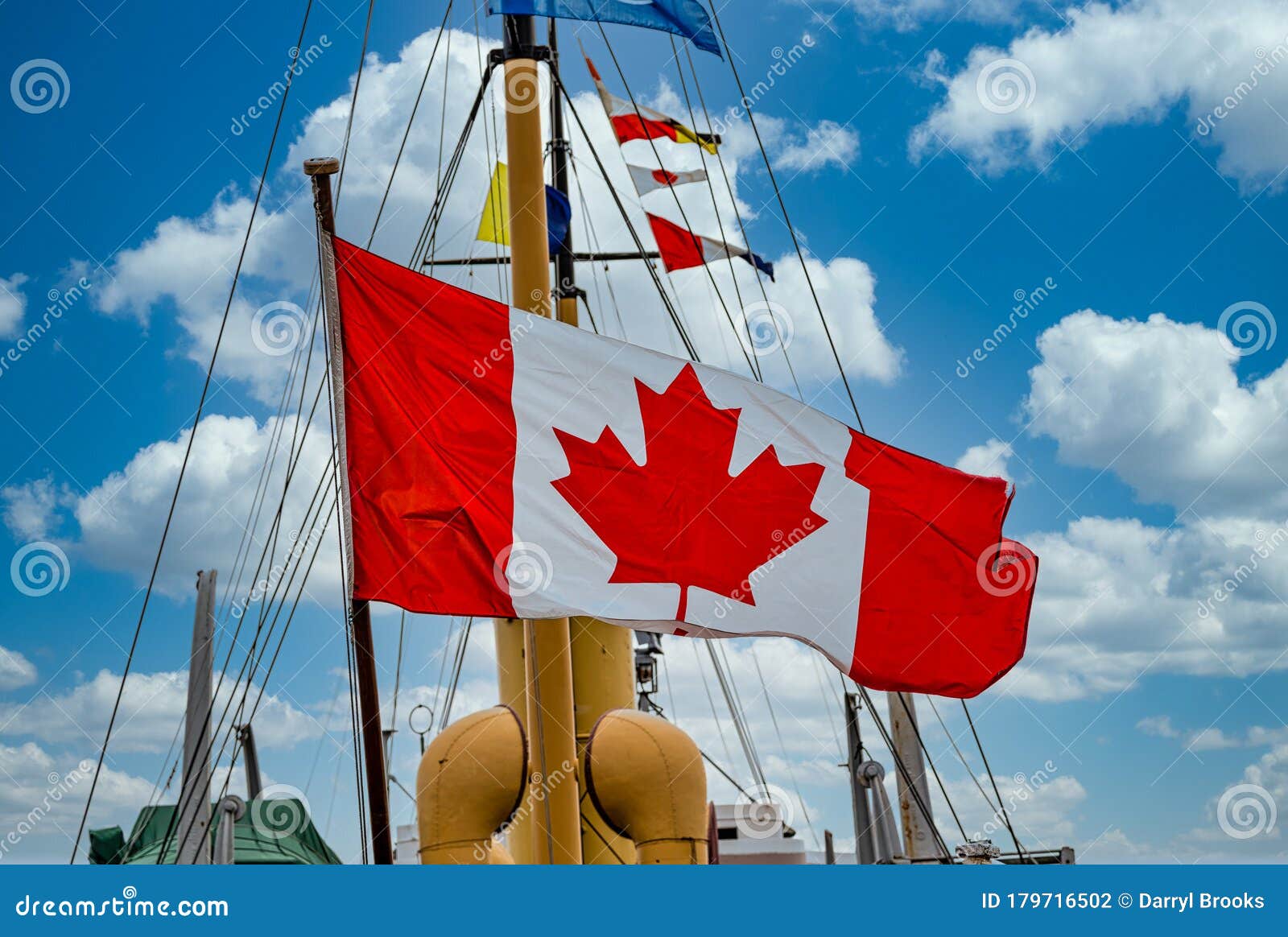 Canadian Flag on Old Ship Mast Stock Photo - Image of transportation ...
