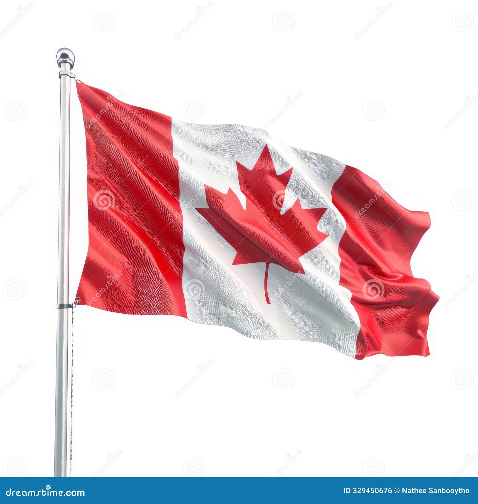 Canadian National Flag Waving on Pole Stock Illustration - Illustration ...