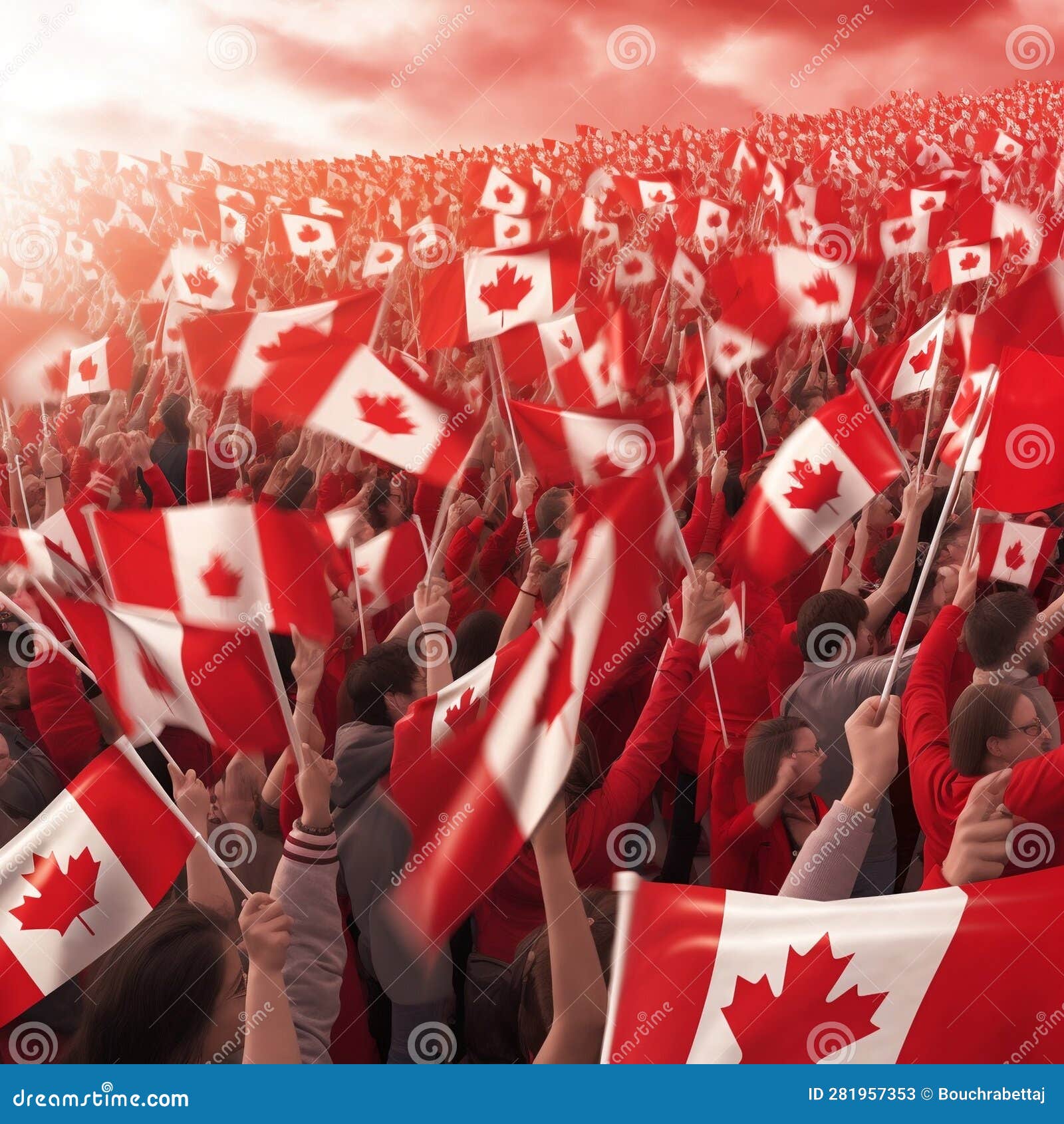 Canadian Pride: Crowds Cheering and Waving Flags Stock Illustration ...