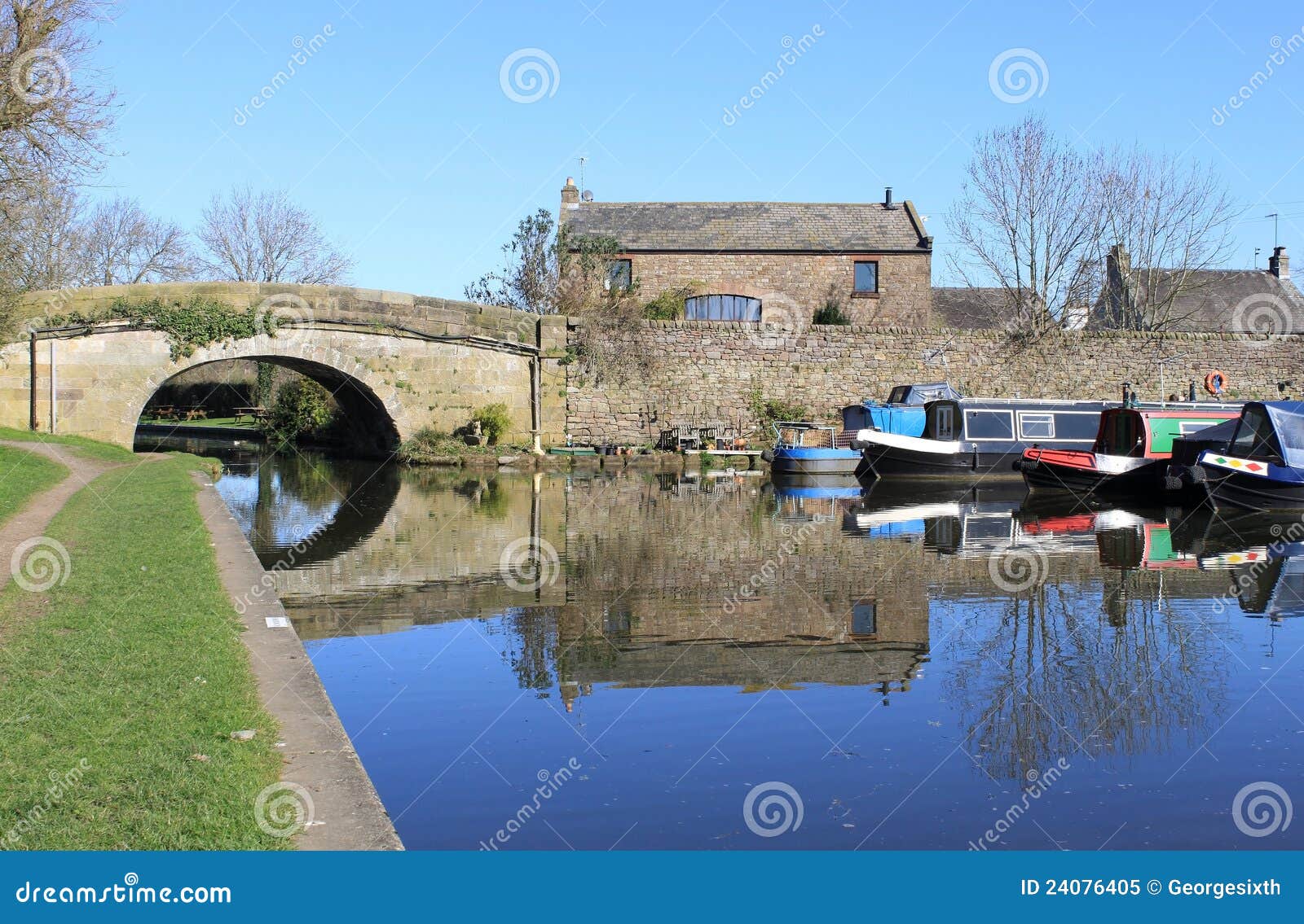 Canal Boats in Basin at Galgate, Lancashire. Stock Image - Image of ...