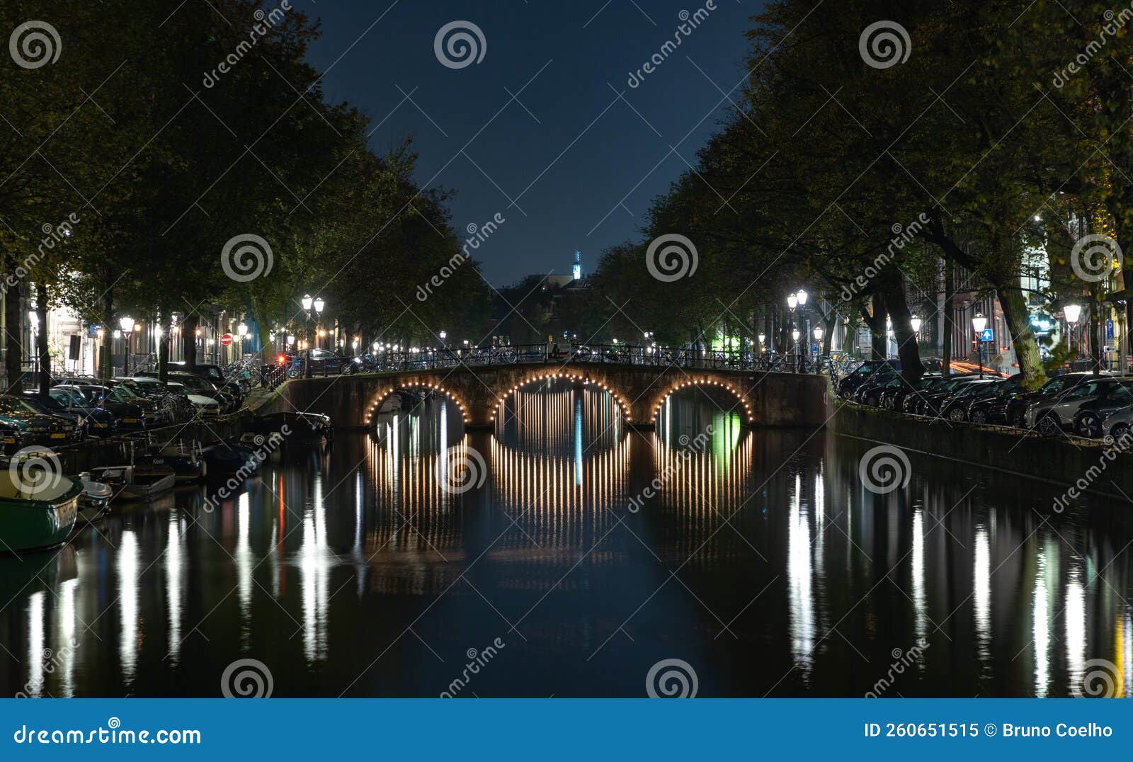 Canal Bridge at Night - Amsterdam Stock Image - Image of boats ...