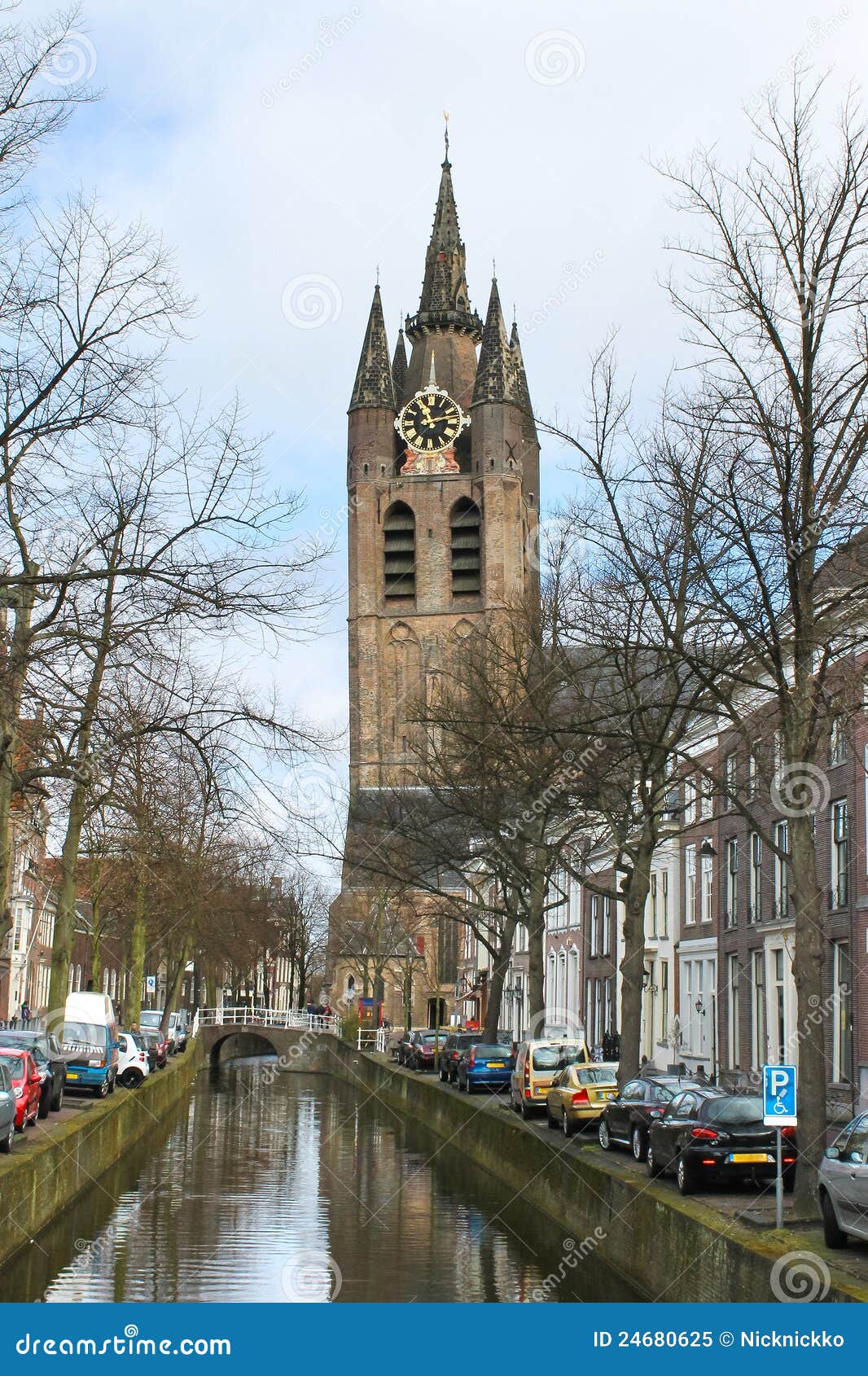 Canal and Church Tower in Delft, Stock Image - Image of church ...
