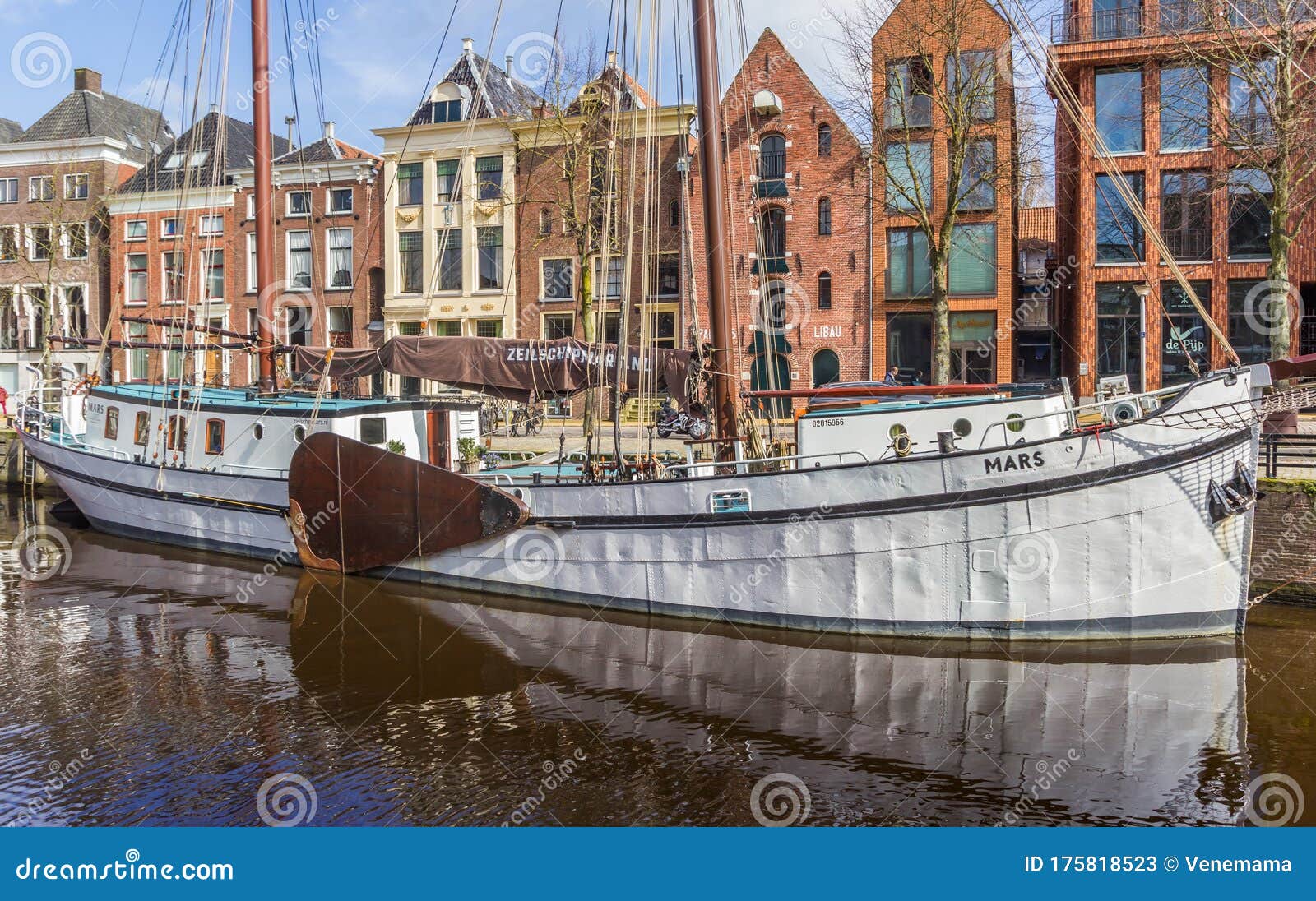 Canal with Historic White Sailing Ship in Groningen Editorial Stock ...