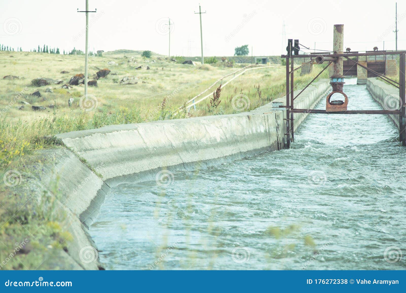 Canal Lock Gates and Water Bypass with Trees Stock Photo - Image of ...