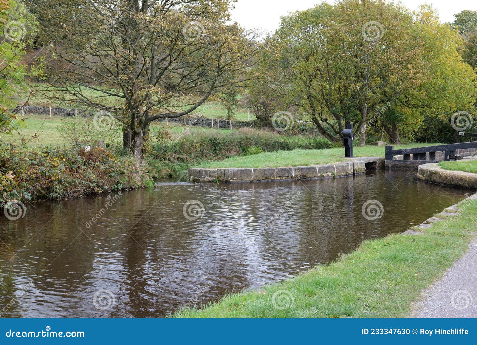 Canal Lock with Side Overflow Editorial Image - Image of canal, towpath ...