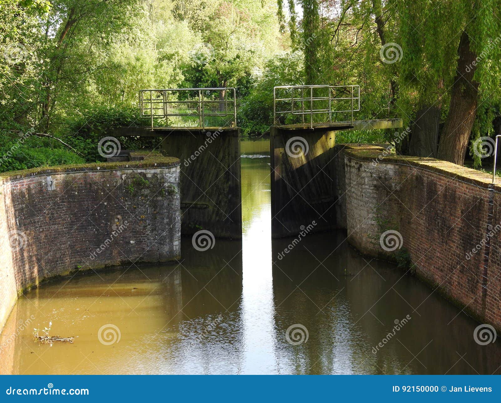 Canal and old water lock stock photo. Image of waterway - 92150000
