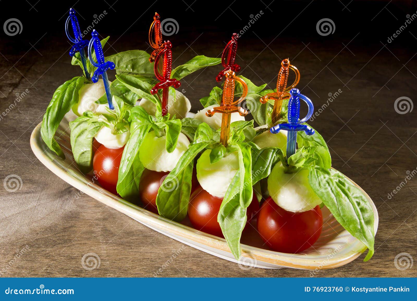 Canape Caprese for buffet stock photo. Image of basil - 76923760