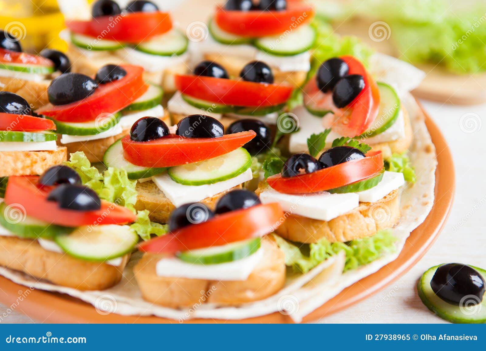 Canape with Cheese Feta and Vegetables Stock Image - Image of appetizer ...
