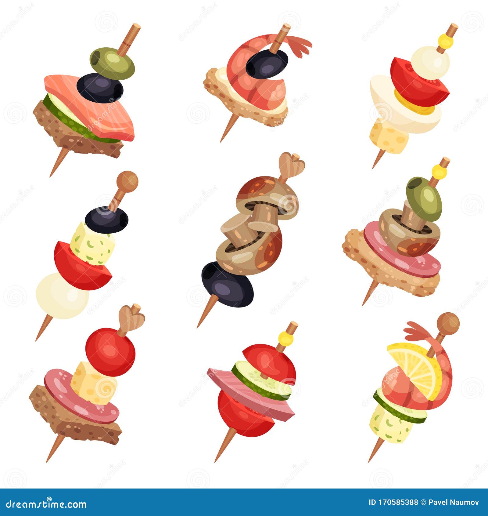 Canape with Different Ingredients Isolated on White Background Vector ...