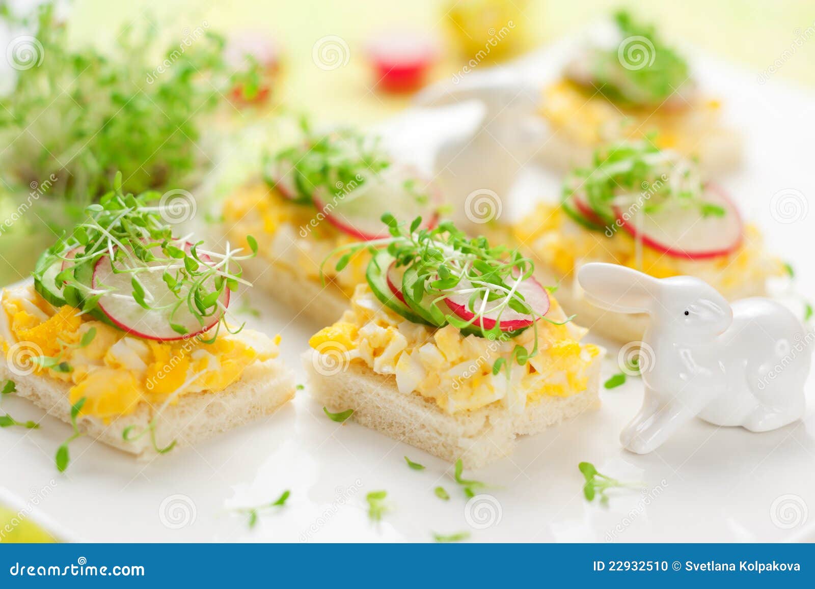 Canape with Egg, Cucumber, Radishes and Cress Stock Photo - Image of ...