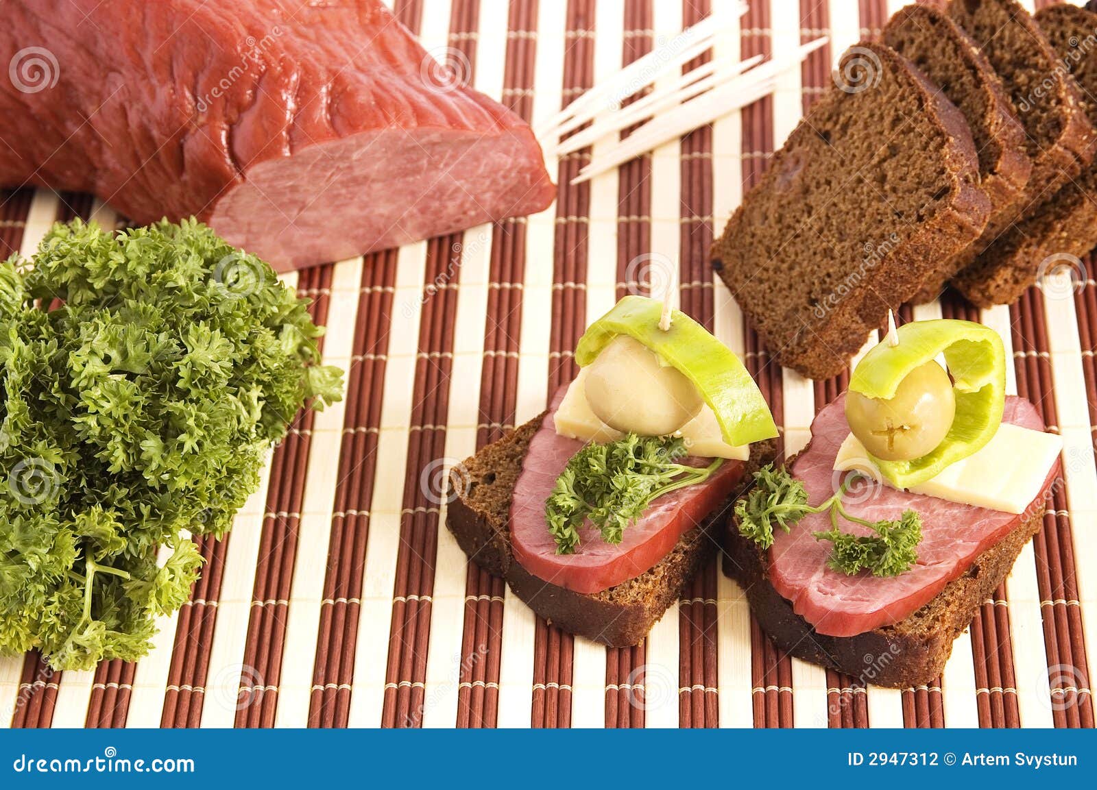 Canape example stock photo. Image of olive, bread, fennel - 2947312