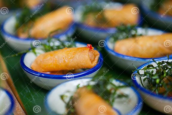 Canape with Fried Spring Rolls Stock Photo - Image of cooking, stuffed ...