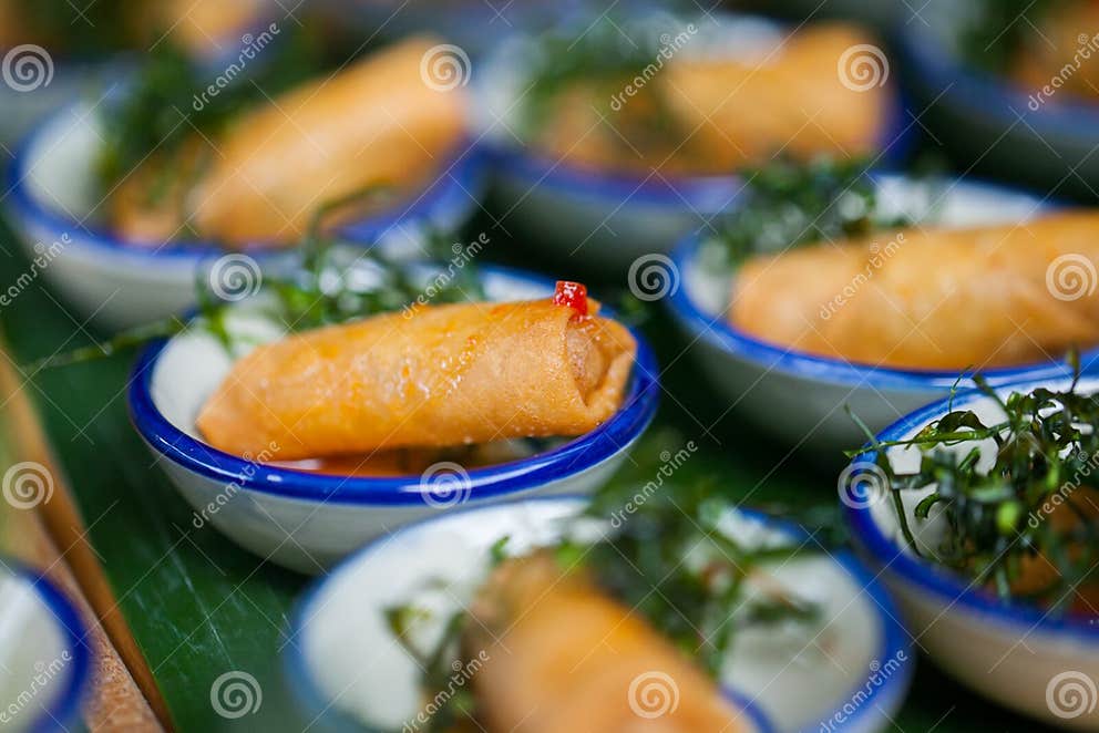 Canape with Fried Spring Rolls Stock Photo - Image of cooking, stuffed ...