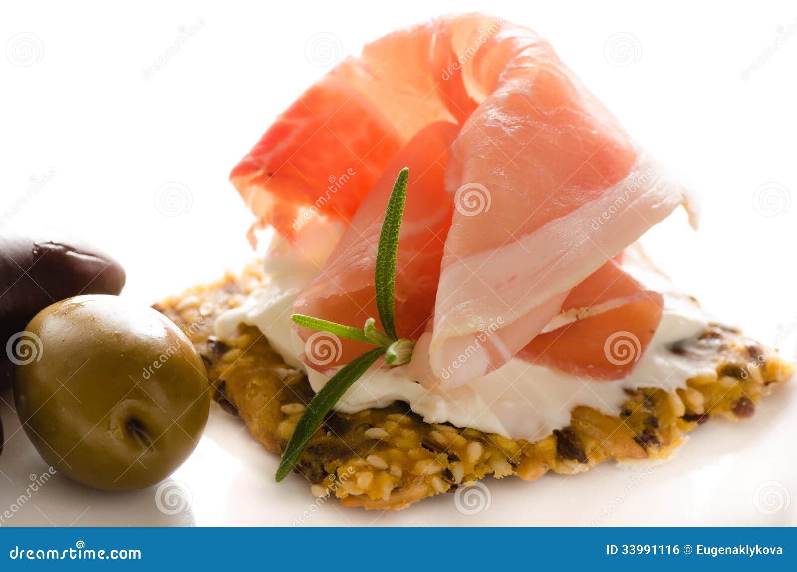 Canape of Full Corn Crisps with Prosciutto Stock Photo - Image of hamon ...