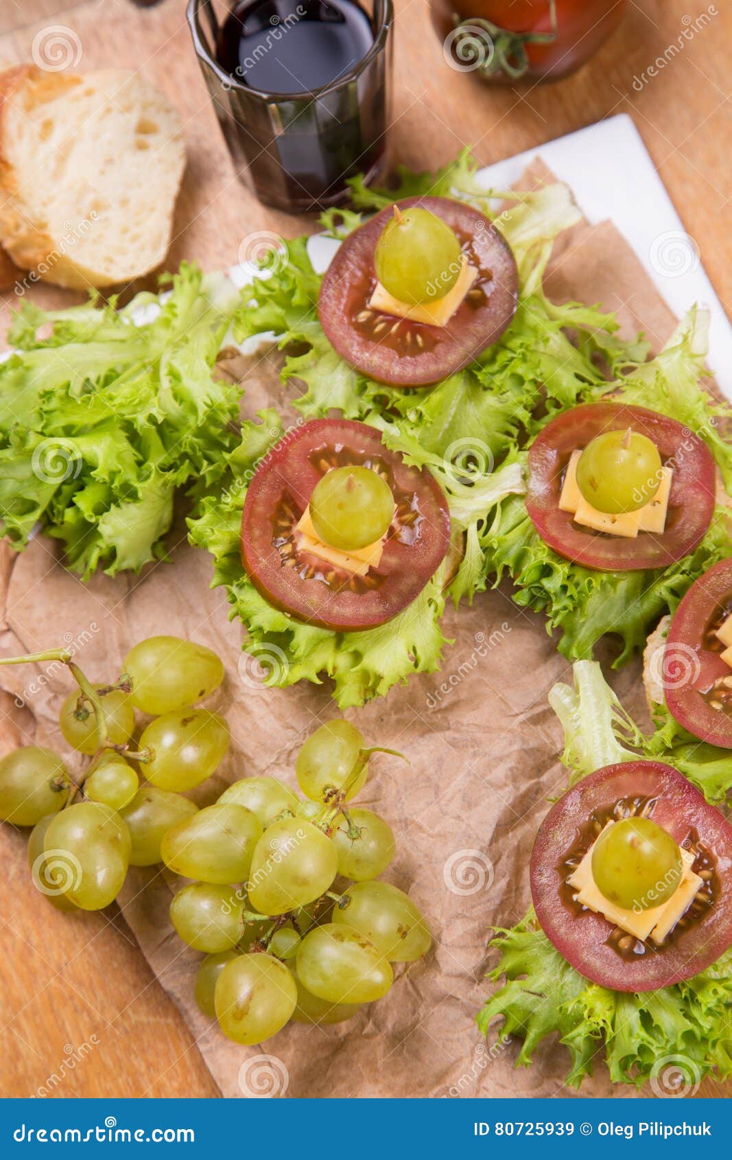 Canape with grape stock image. Image of wine, cold, bread - 80725939