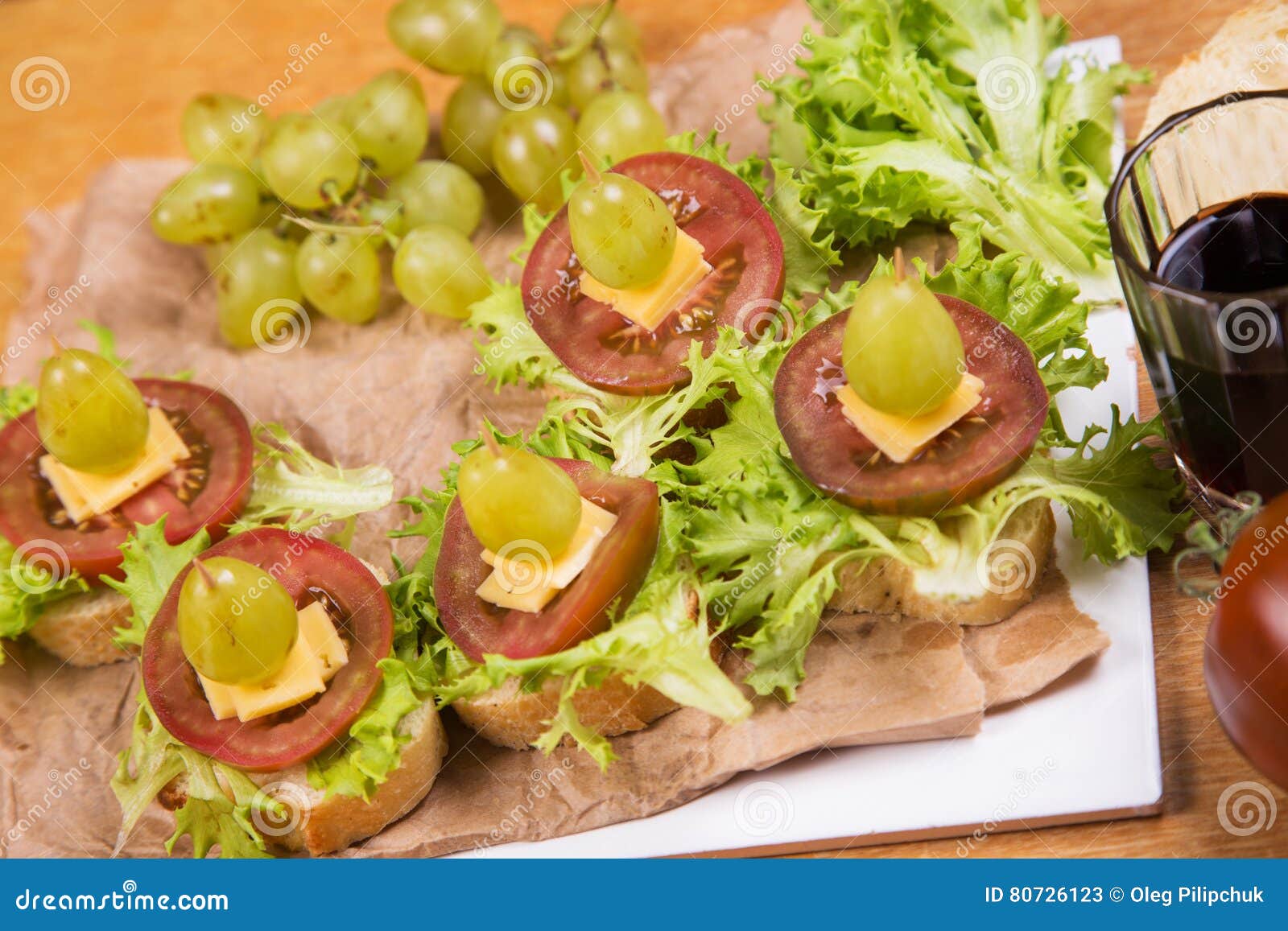 Canape with grape stock image. Image of decoration, breakfast - 80726123