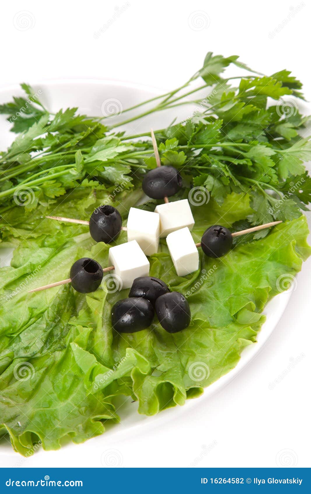 Canape and Lettuce on the White Plate Stock Photo - Image of feta ...