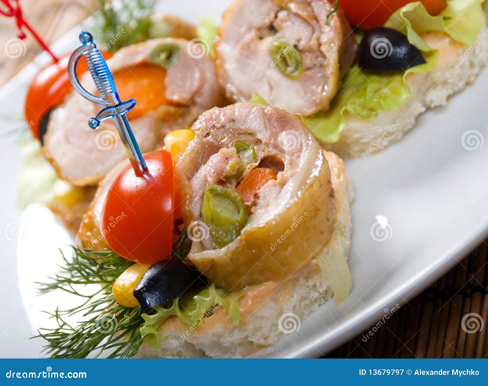 Canape with meat loaf. stock image. Image of food, menu - 13679797