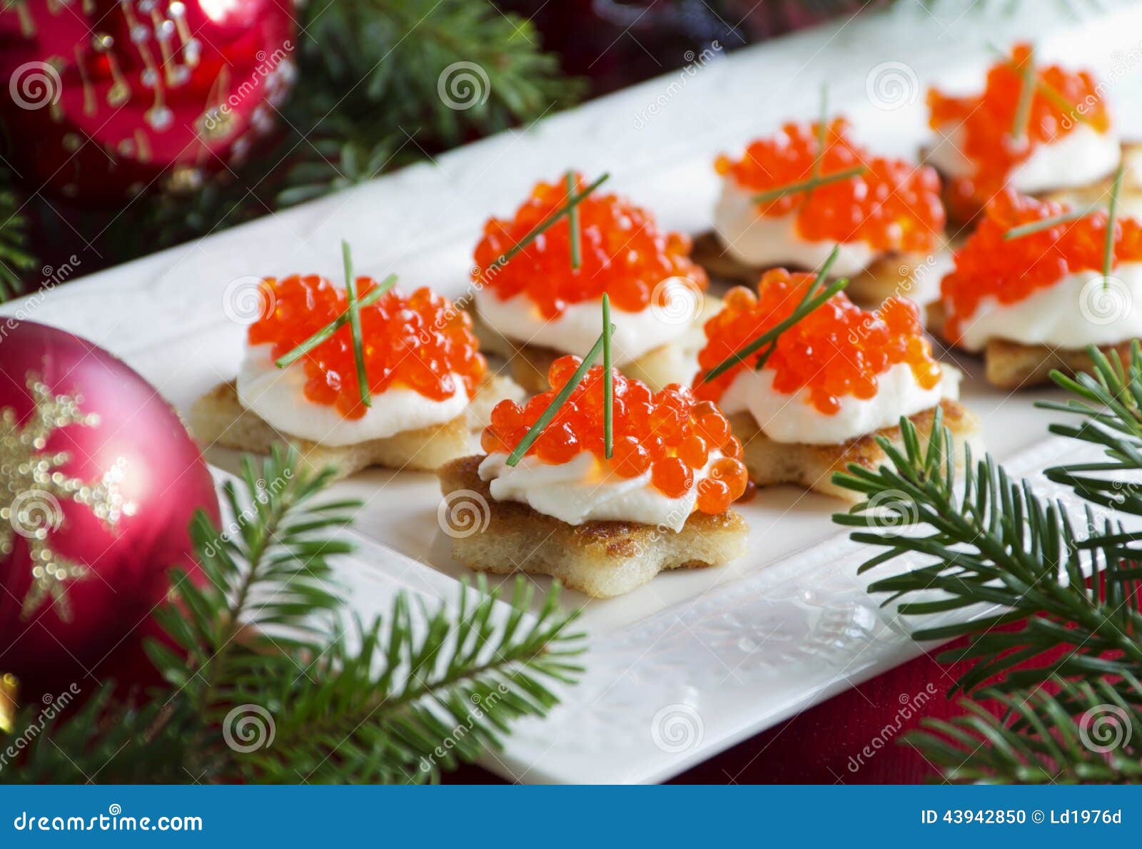Canape with Red Caviar for Party, Stock Photo - Image of gourmet ...