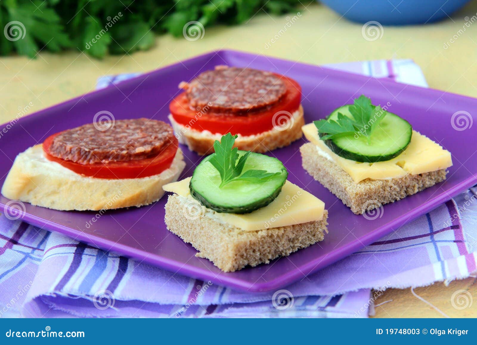 Canape Sandwiches with Cheese and Salami Stock Image - Image of bread ...