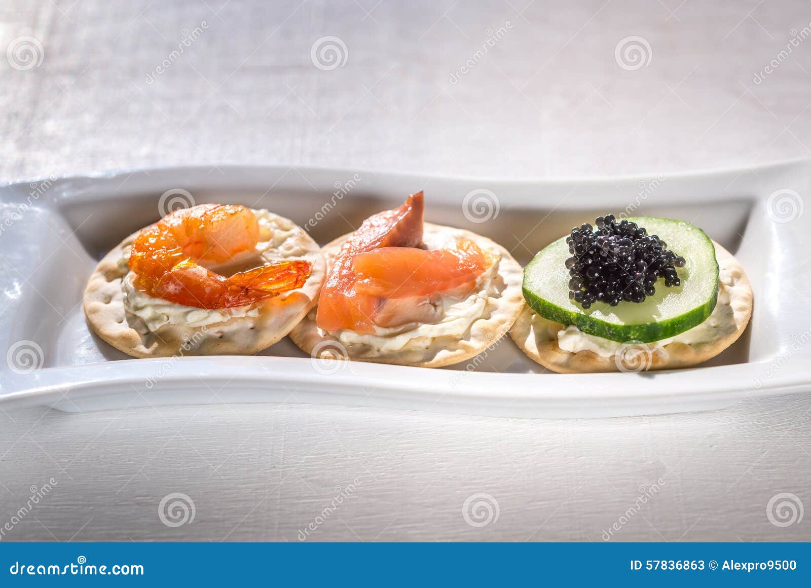 Canape with Seafood on the Plate Stock Image - Image of dark, appetizer ...