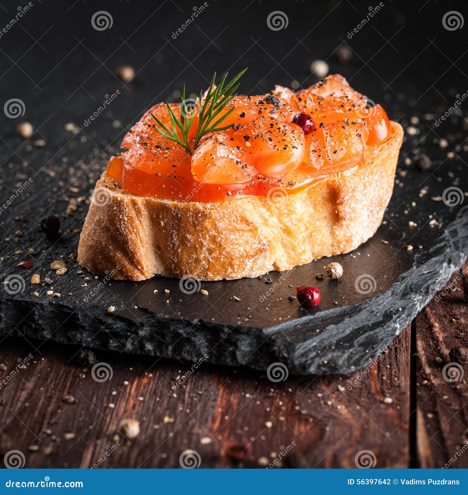 Canape With Smoked Arctic Char, Paprika Cream Cheese And Dill On Rye ...