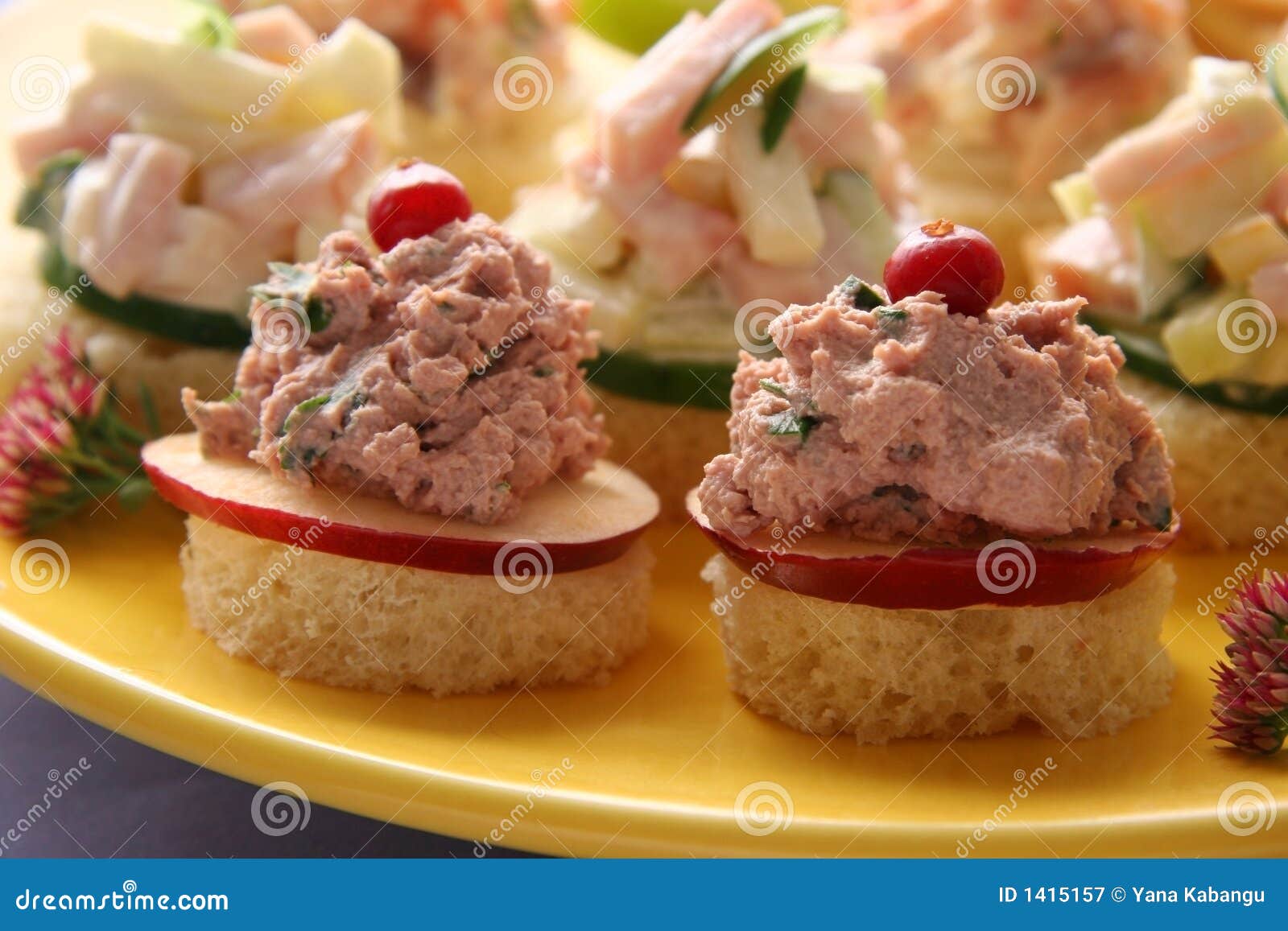 Canapes. stock image. Image of dish, pieces, apples, restaurant - 1415157
