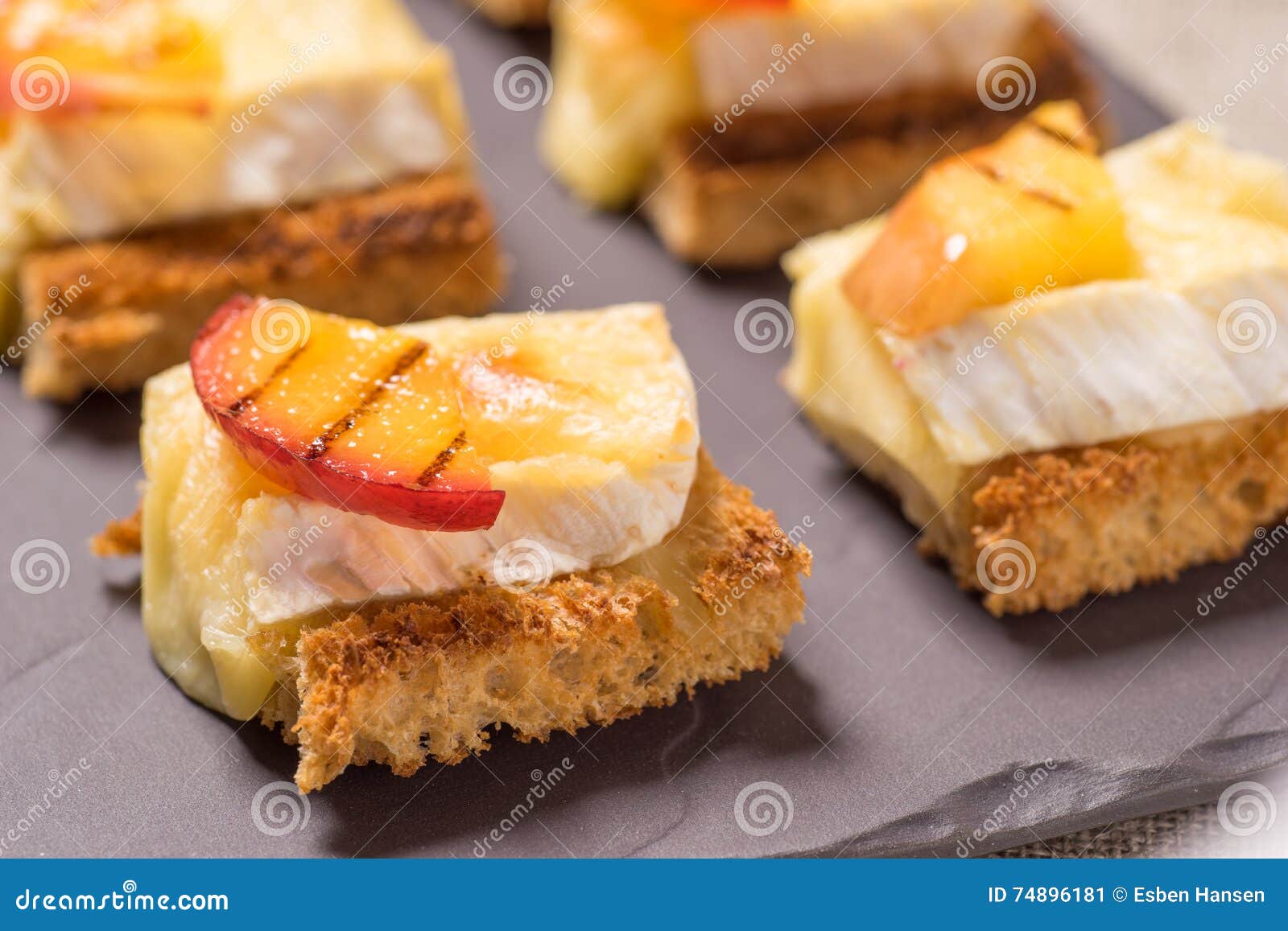 Canapes, Appetizer with Grilled Brie Stock Image - Image of cheese ...
