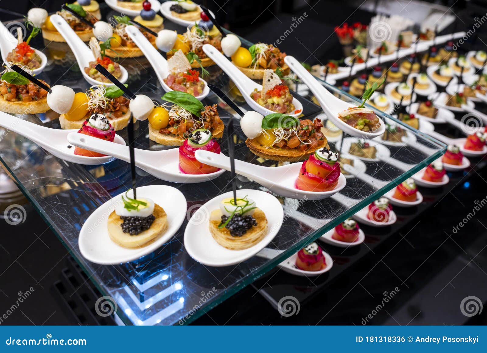 Canapes with Appetizers on a Buffet Table Stock Photo - Image of fish ...