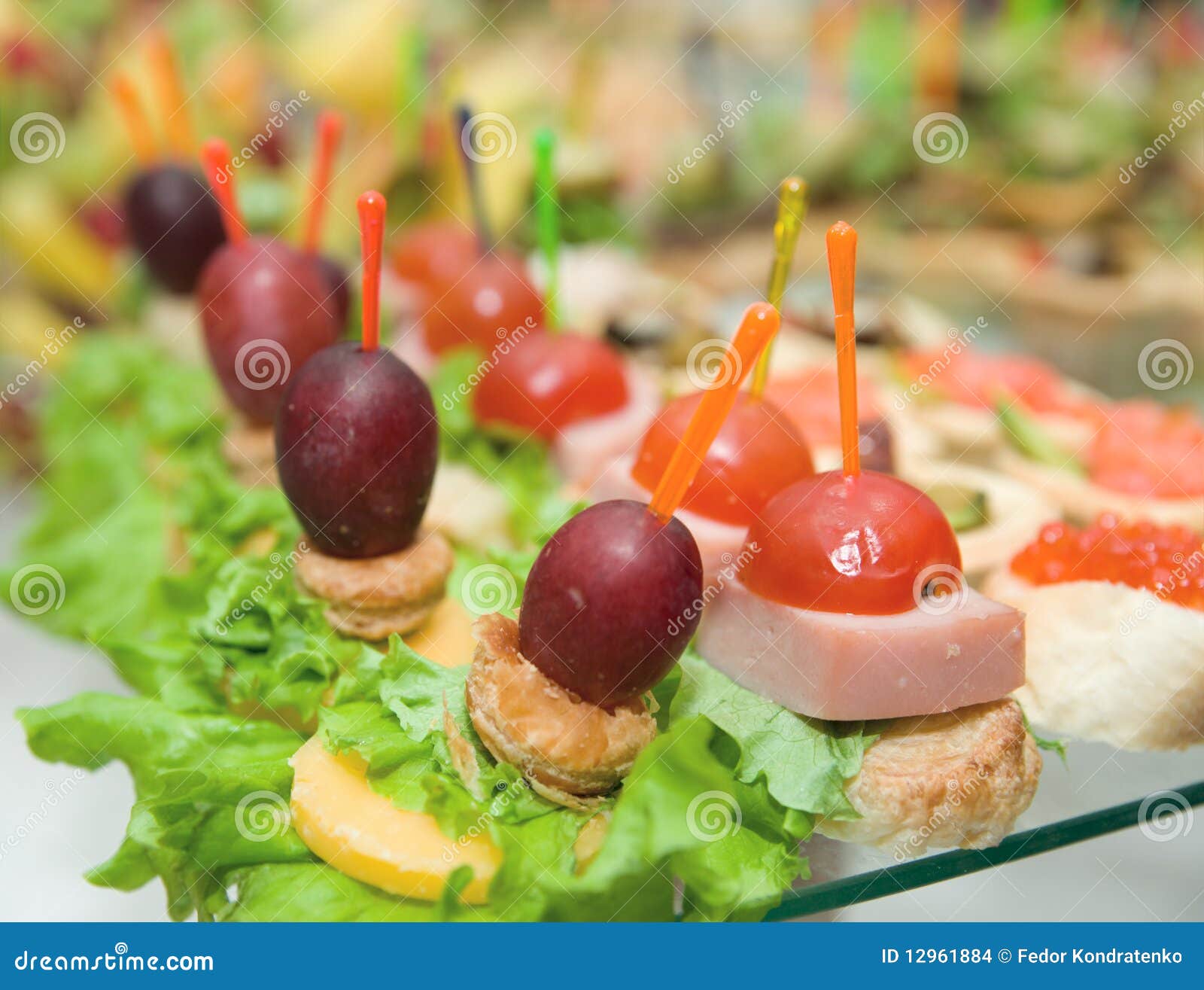 Canapes on banquet table stock photo. Image of tapas - 12961884