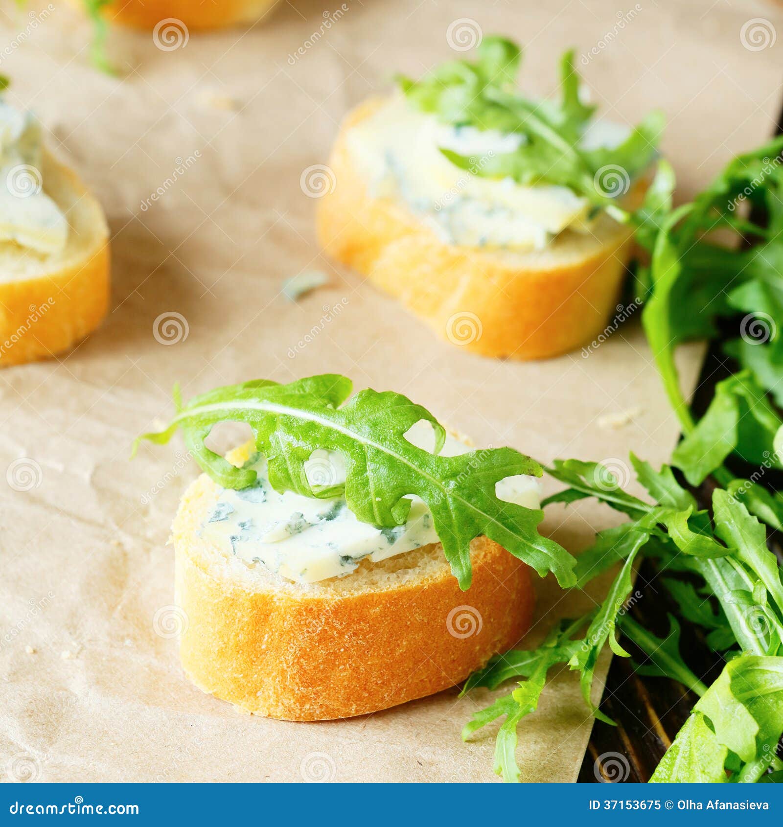 Canapes with Blue Cheese for Breakfast Stock Image - Image of rocket ...