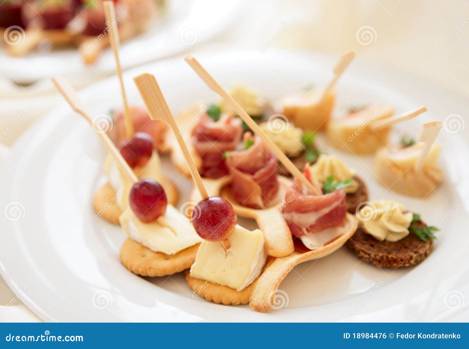 Canapes with Cheese, Ham and Fruits Stock Photo - Image of catering ...
